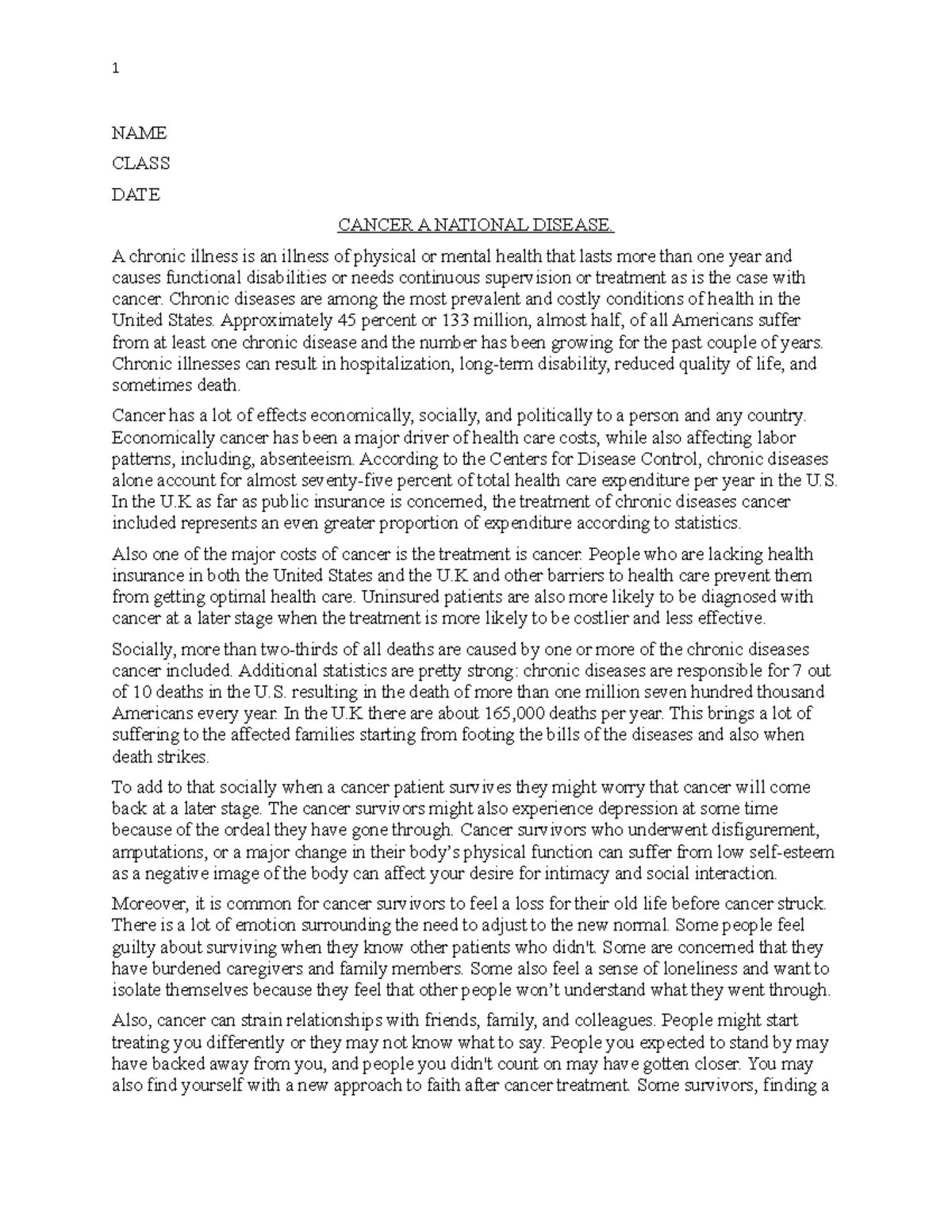 Order 2487661 - maTH - 1 NAME CLASS DATE CANCER A NATIONAL DISEASE. A ...