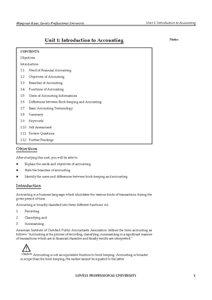 Bcom 2nd year cost accounting unit 1 - UNIT – I INTRODUCTION TO COST ACCOUNTING Definition of ...