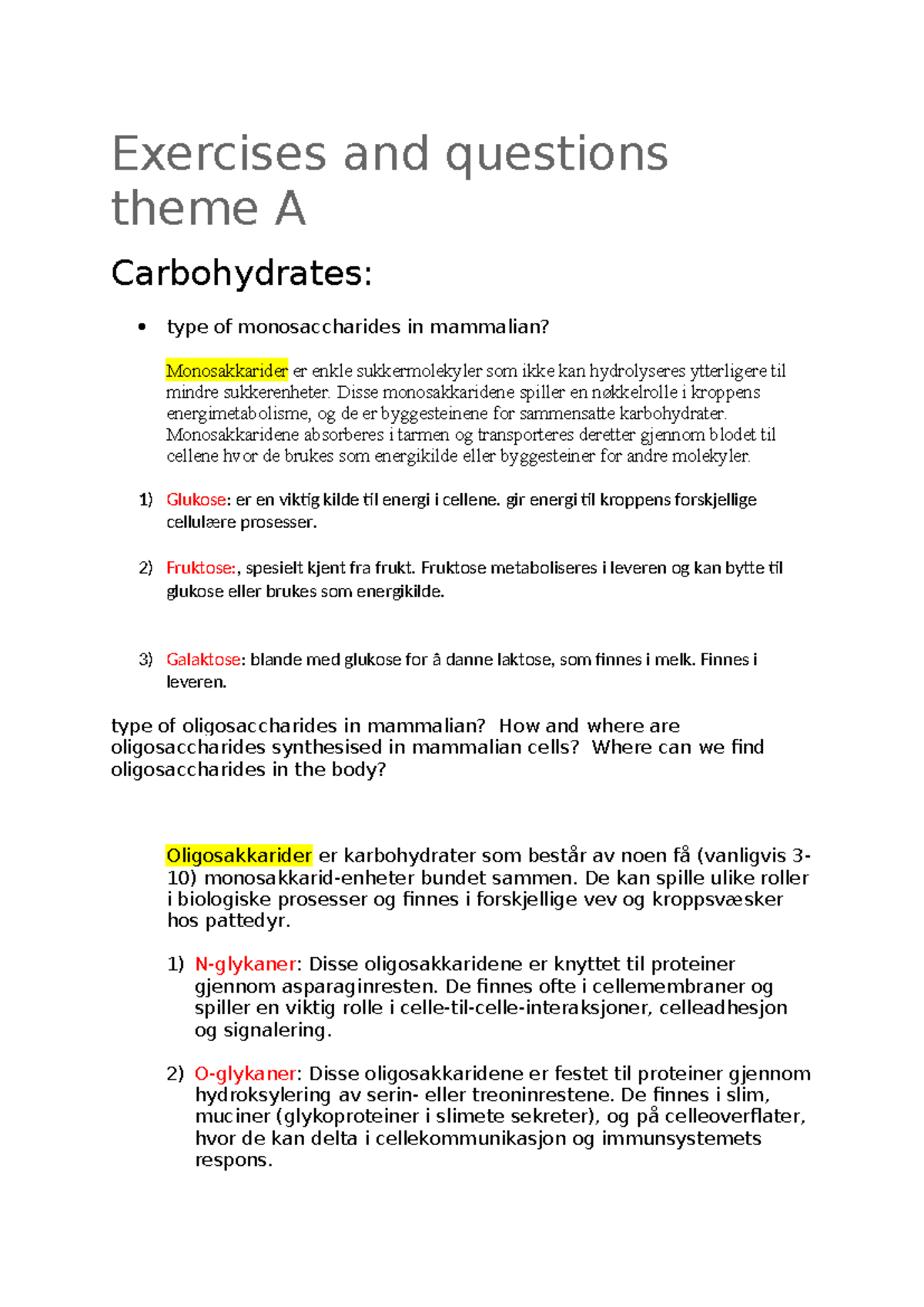 Exercises and questions theme A - Exercises and questions theme A ...