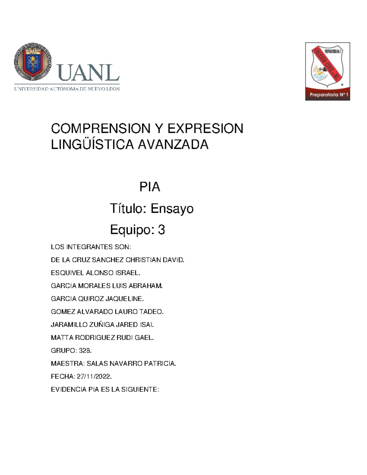 Equipo 3 PIA Cyela sjdkd - COMPRENSION Y EXPRESION LINGÜÍSTICA AVANZADA ...