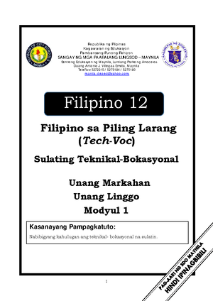 Piling larang modules quarter 2 week5 - Filipino sa piling larang - Studocu