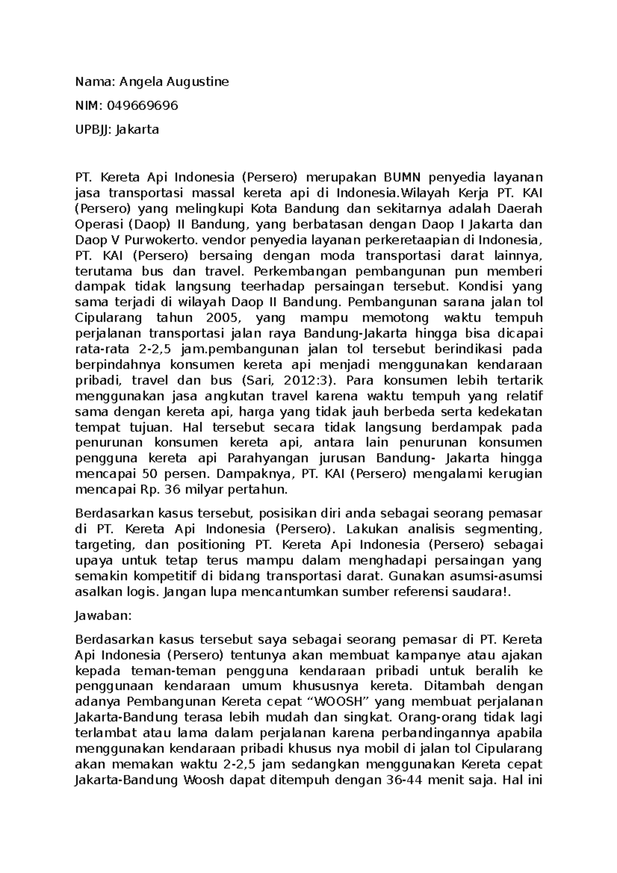 Tugas 1 Manajemen Pemasaran Angela Augustine (049669696) - Nama: Angela ...