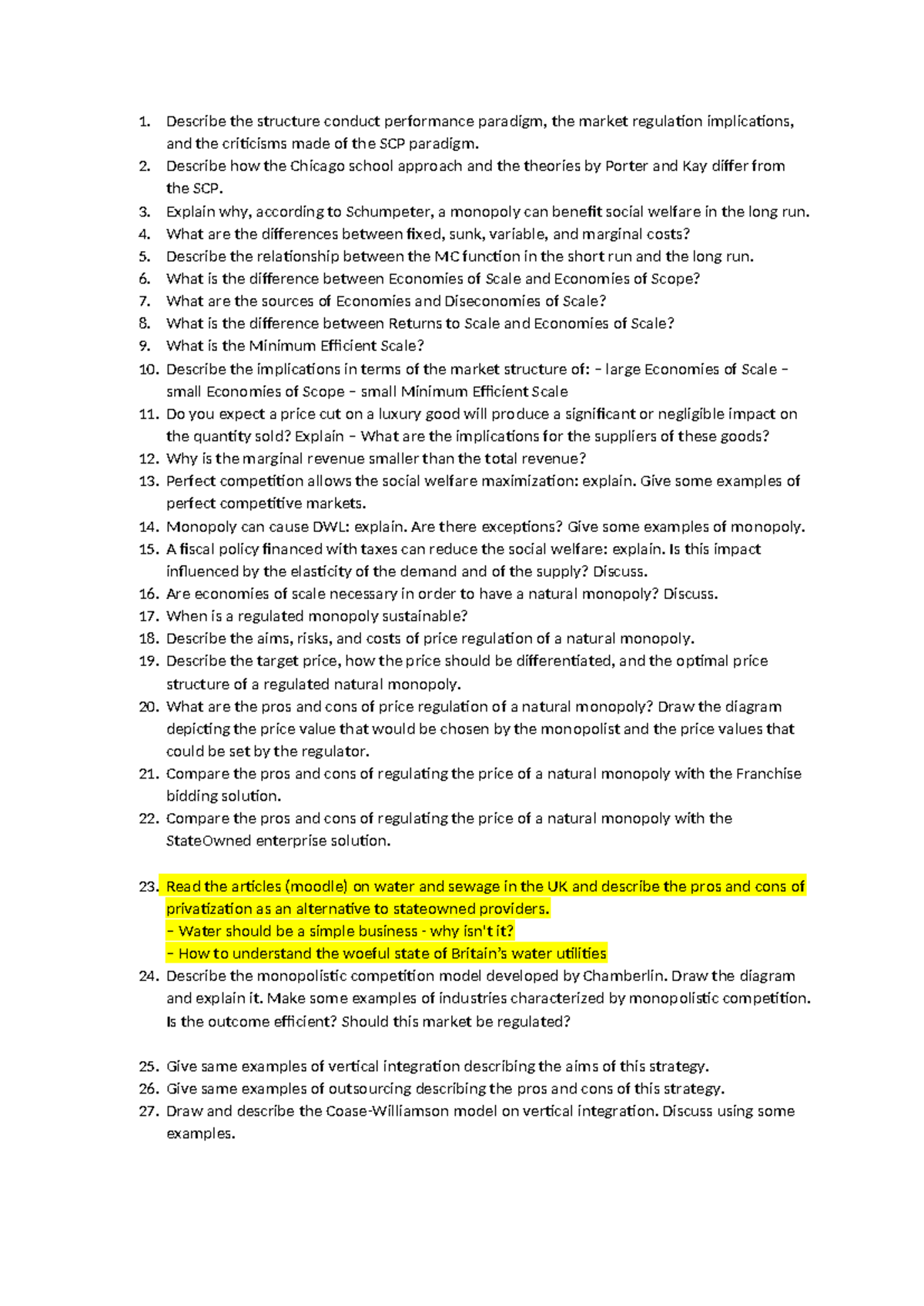 Industrial organization - questions 2024 - Describe the structure ...