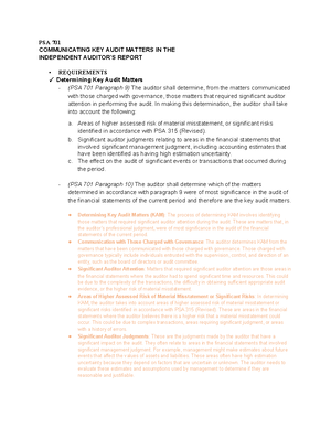 PSA 701 2 - AUDIT - PSA 701 COMMUNICATING KEY AUDIT MATTERS IN THE INDEPENDENT AUDITOR’S REPORT ...