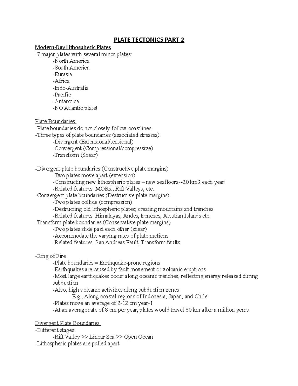 Plate Tectonics Part 2 Lecture Notes - PLATE TECTONICS PART 2 Modern ...