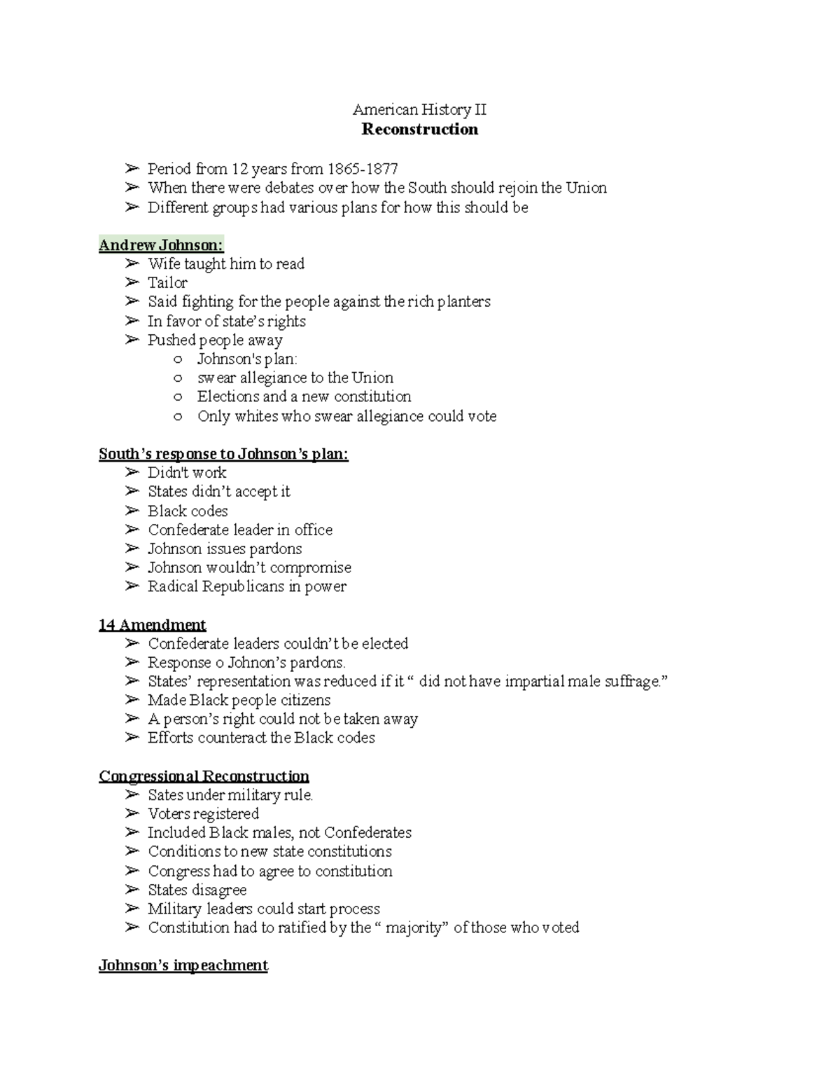 American History II-Reconstruction - States’ representation was reduced ...