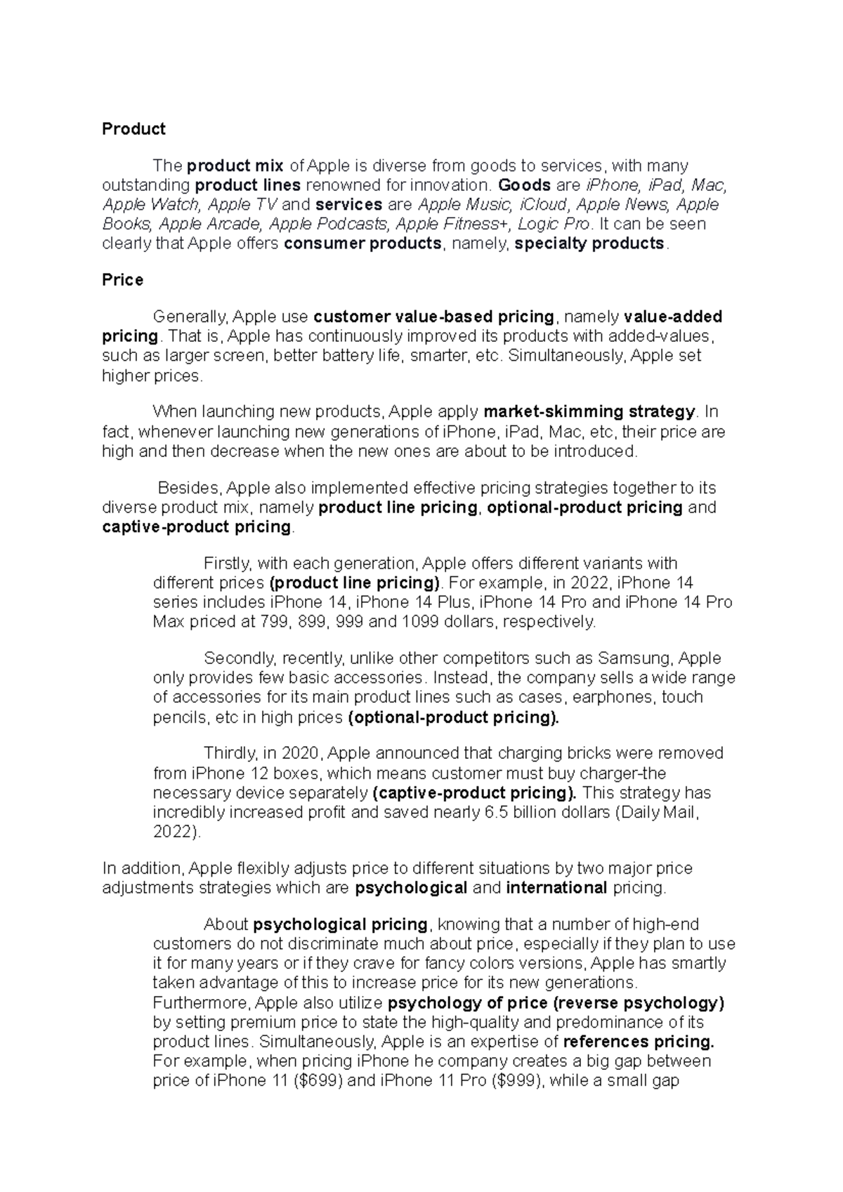 Product and Price - Product The product mix of Apple is diverse from ...