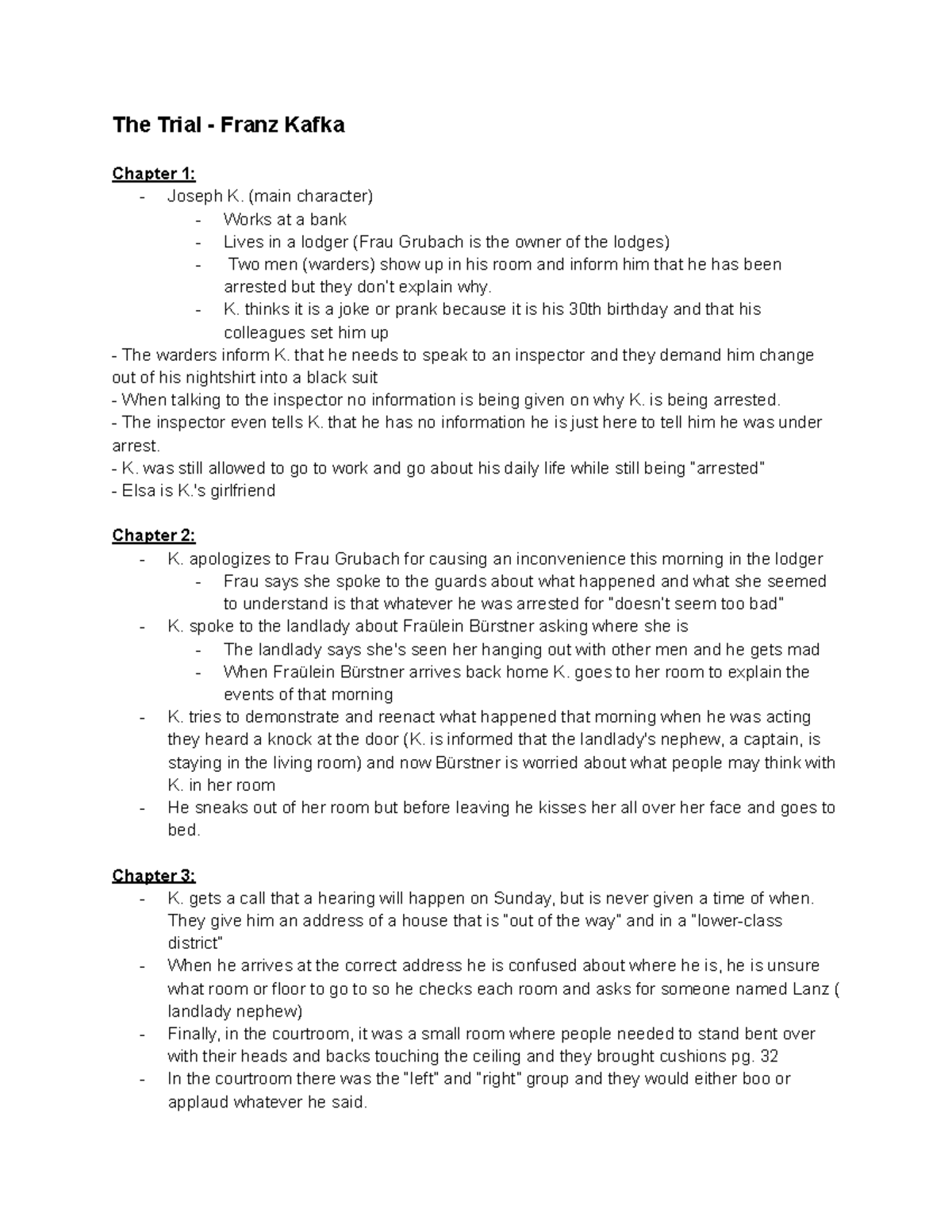 COLI 111 The Trial Notes - The Trial - Franz Kafka Chapter 1: Joseph K ...