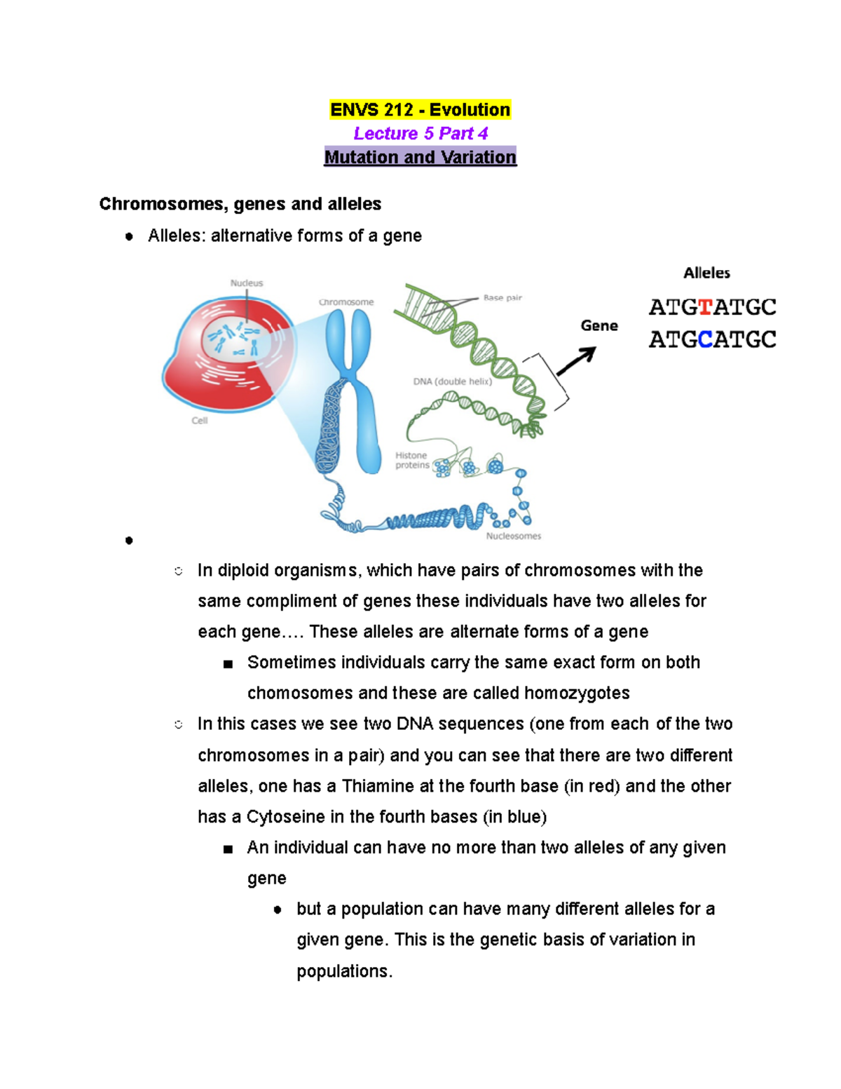 ENVS 212 Lecture 5 Part 4 - Spring 2020 - ENVS 212 - Evolution Lecture 5 Part 4 Mutation and ...