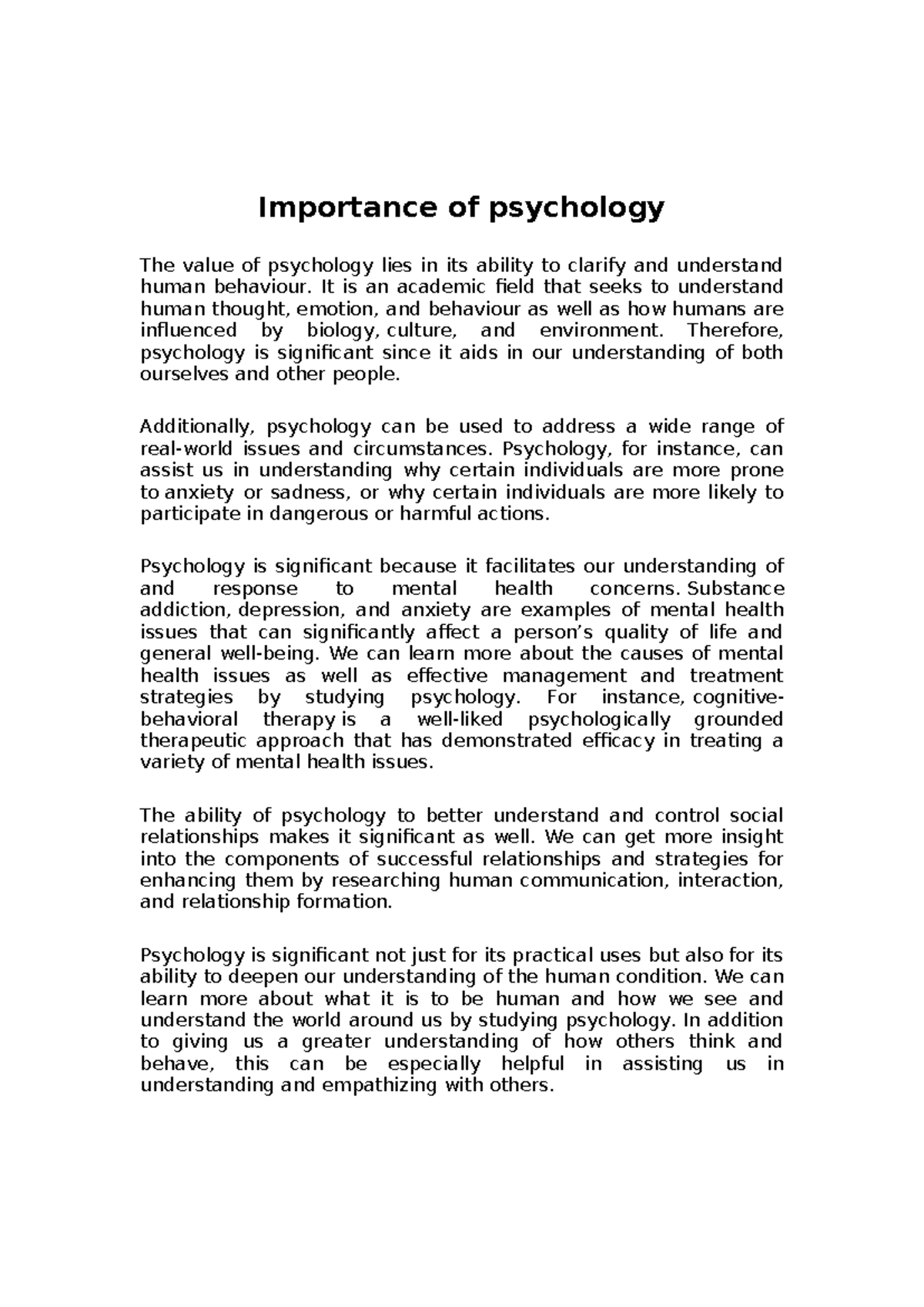 Importance of psychology - It is an academic field that seeks to ...