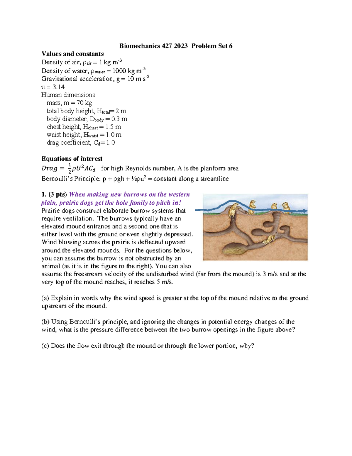 Problem Set 6-2023 - Biomechanics 427 2023 Problem Set 6 Values and ...