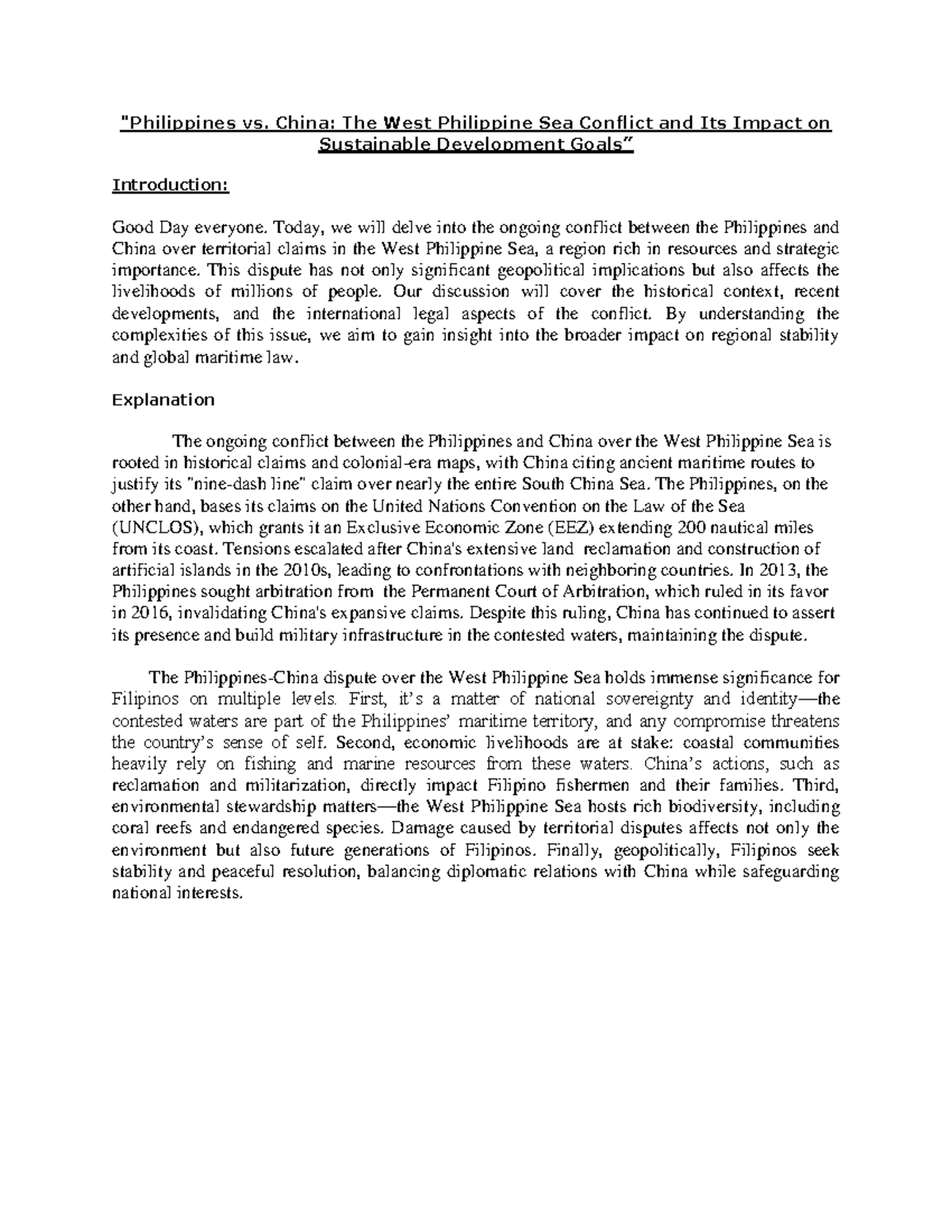 WPS-and-SDG - It's about the west Philippines Sea - "Philippines vs ...
