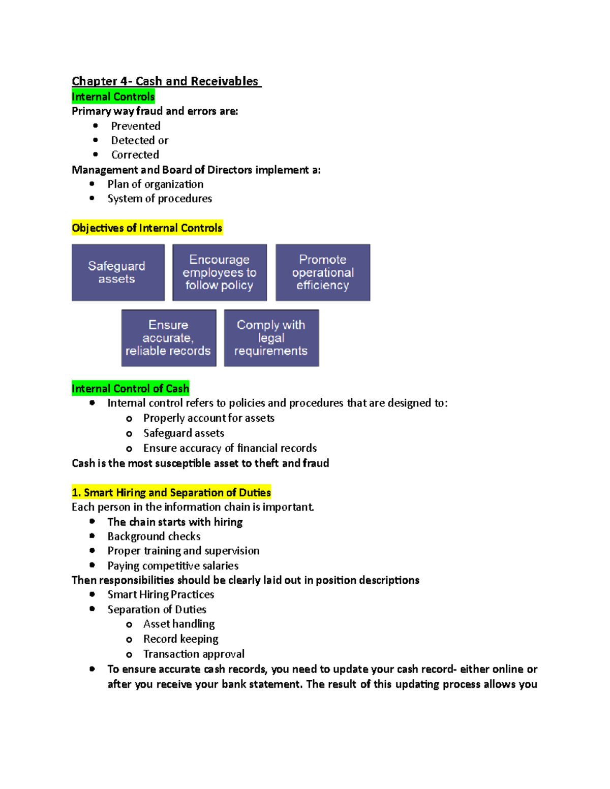 Chapter 4 - Lecture notes 4 - Chapter 4- Cash and Receivables Internal ...