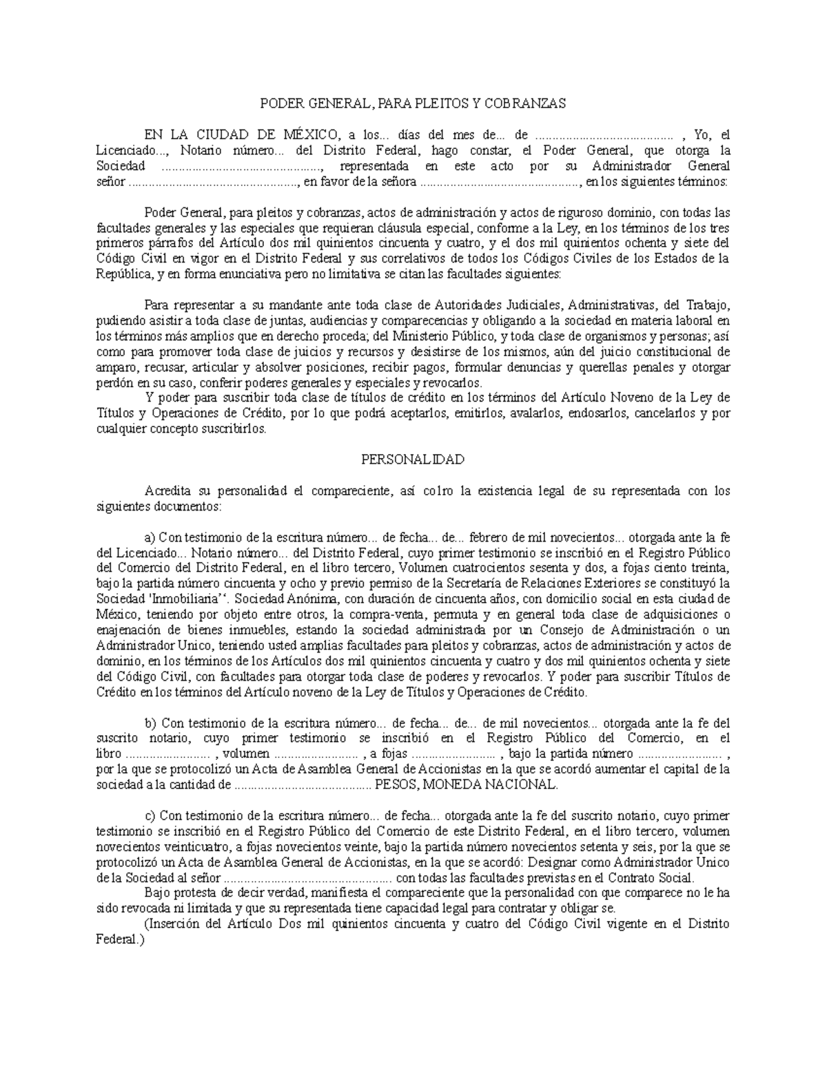 Poder General PARA Pleitos Y Cobranzas 2 - PODER GENERAL, PARA PLEITOS ...