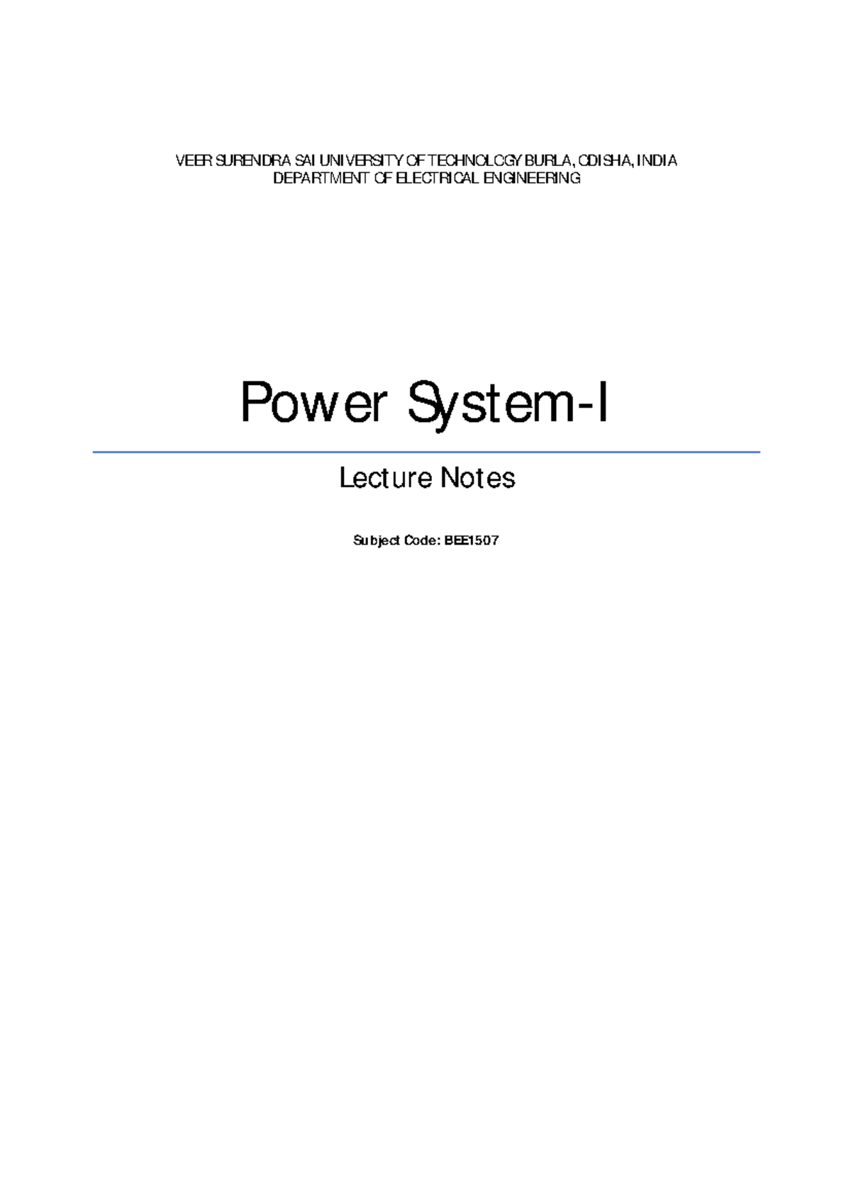 Power Systems 1 notes - VEER SURENDRA SAI UNIVERSITY OF TECHNOLOGY ...
