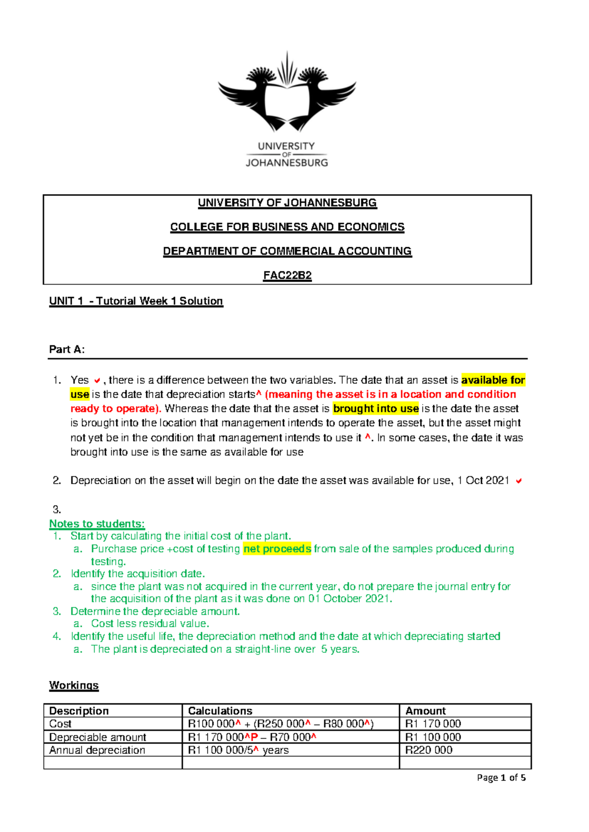 Unit 1 PPE - Tutorial Solution (Week 1) - UNIVERSITY OF JOHANNESBURG ...