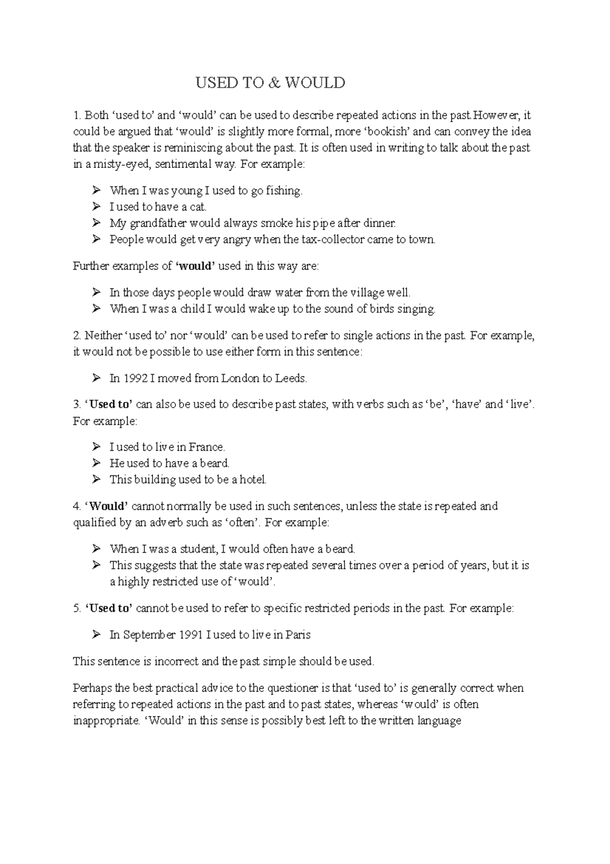 Used to and would - Notatki z wykładu Practical English Grammar - USED ...