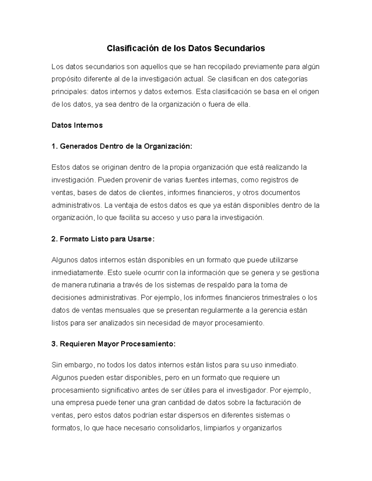 Clasificación de los Datos Secundarios - Clasificación de los Datos ...