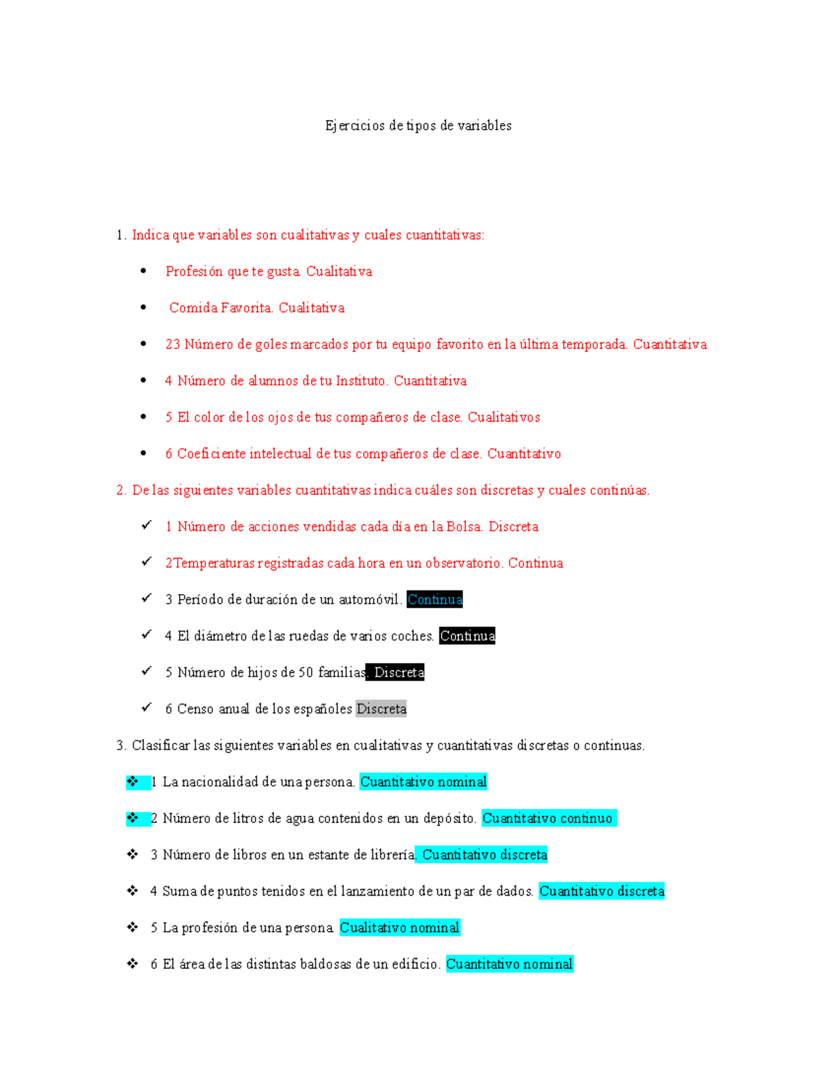 Ejercicio de variables - Ejercicios de tipos de variables Indica que variables son cualitativas ...