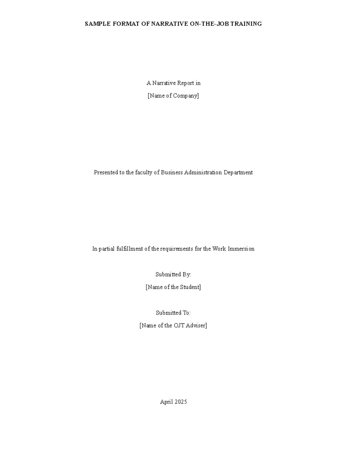 Narrative Report sample - Summer: Industry Practice/ OJT - SAMPLE ...