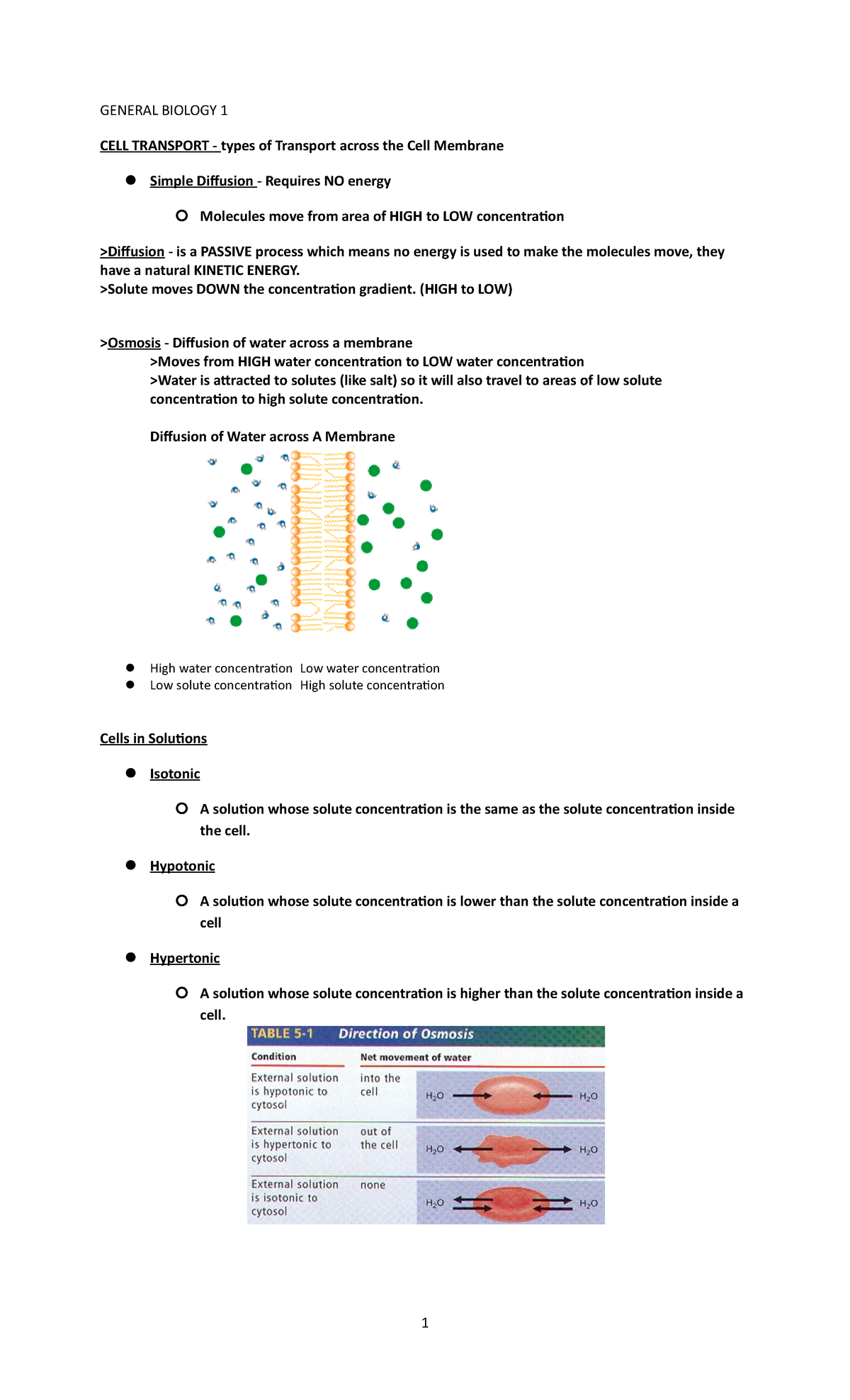 BIO1 Hands Out 2nd Term Finals - GENERAL BIOLOGY 1 CELL TRANSPORT ...