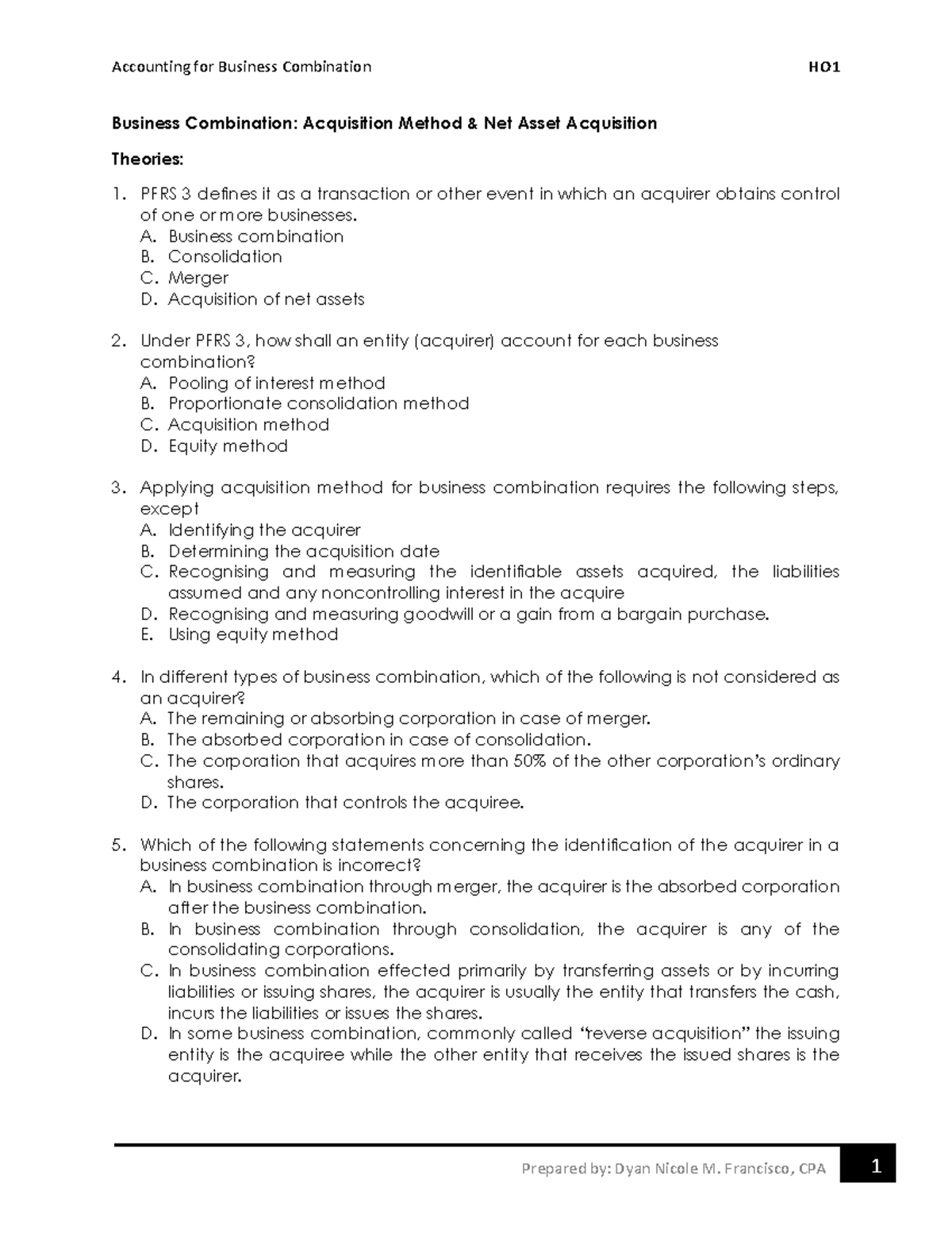 01 HO Acquisition Method and Net Asset Acquisition - Business ...