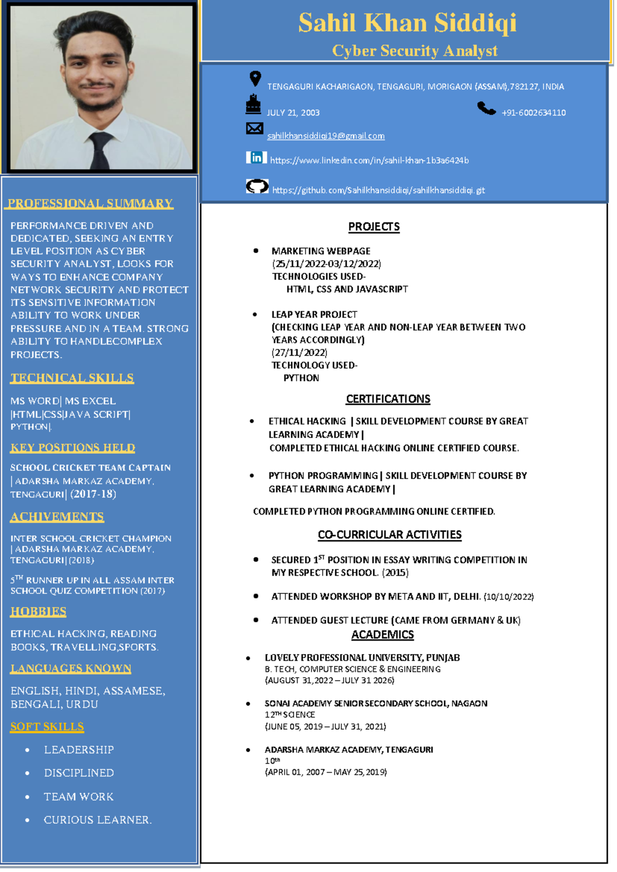 SOFT Skill CV - assignment - I Sahil Khan Siddiqi Cyber Security ...