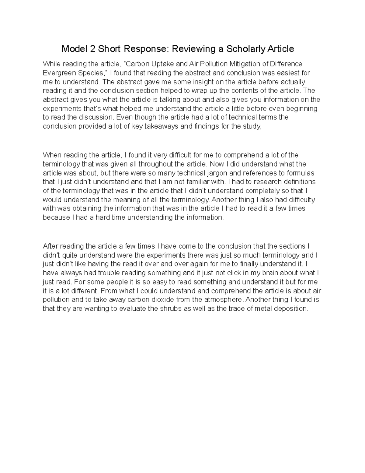 Short Response Reviewing a Scholarly Article - The abstract gave me ...