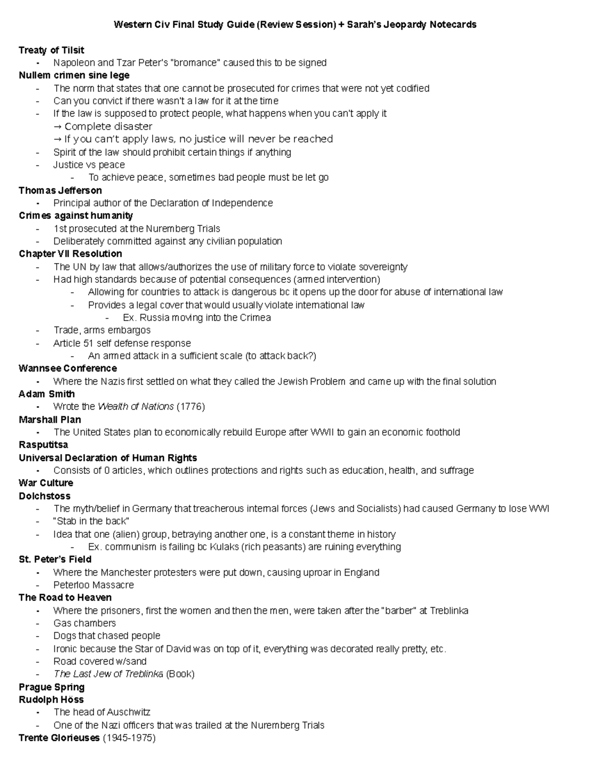 Western Civ Review Session for Midterm 1 + TA's Jeopardy Notecards ...
