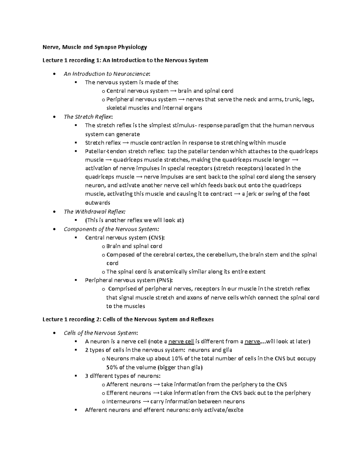 Study Notes- Nerve Muscle Synapse Central Nervous System and ...
