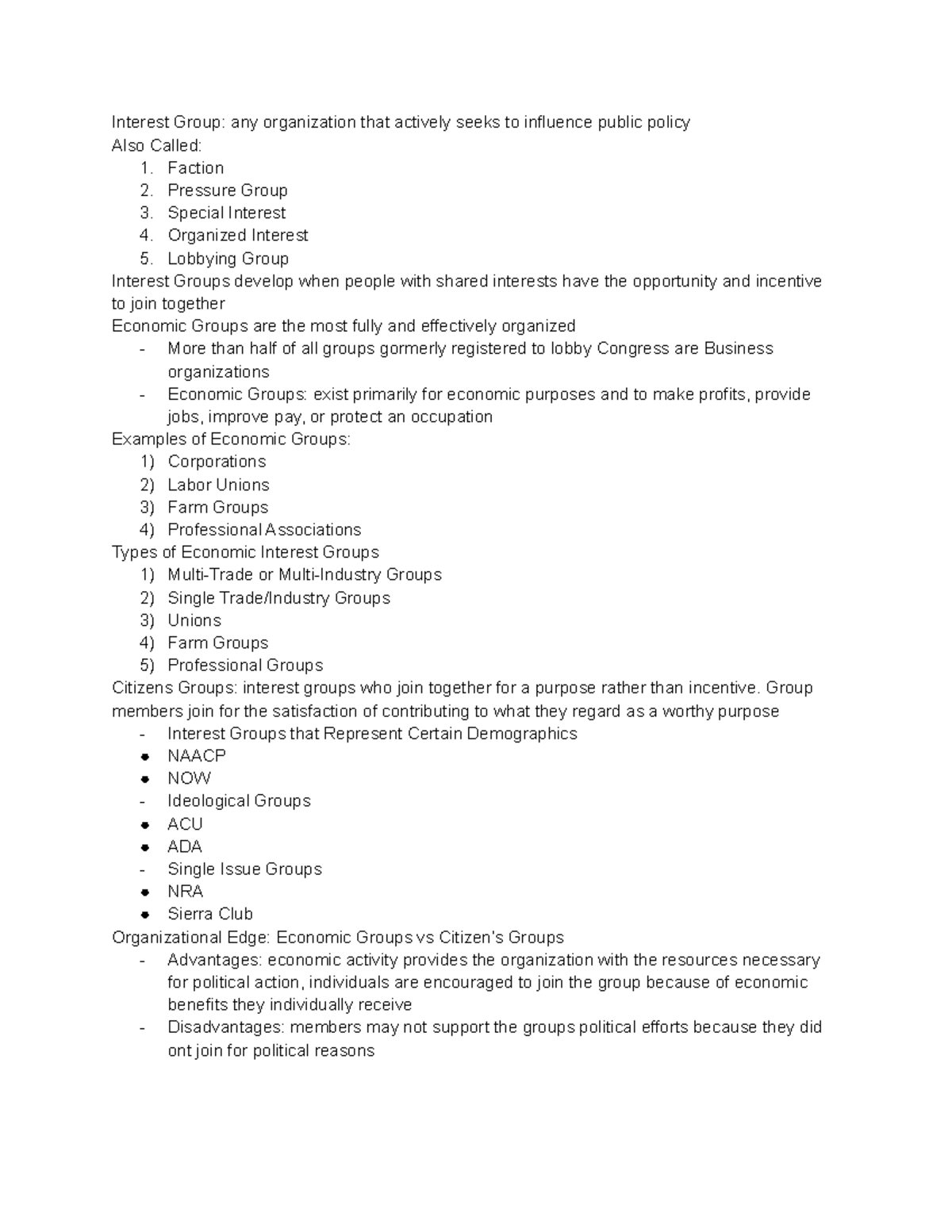 Chapter 9 Poli Sci - Interest Group: any organization that actively ...