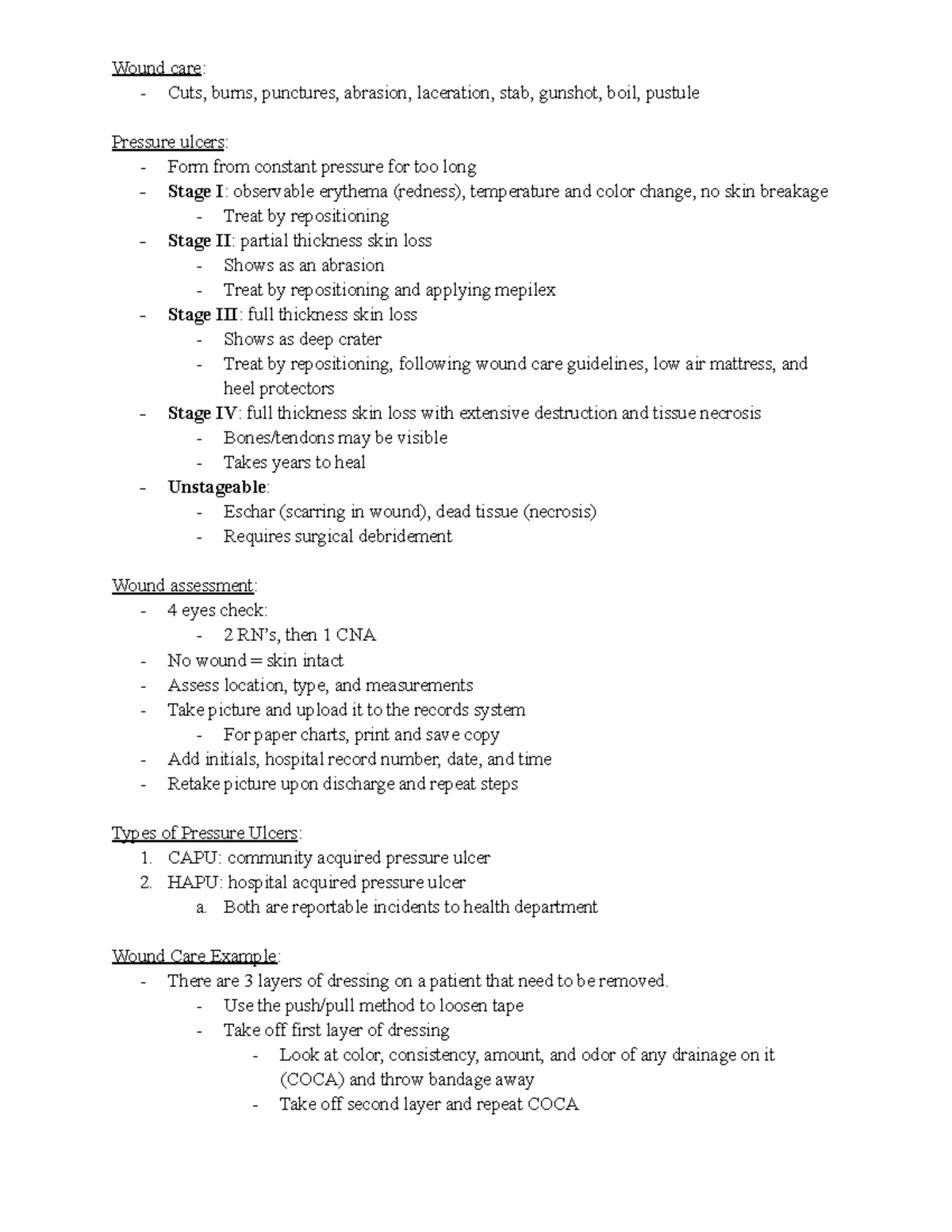 NURS101L Ulcers and Wound Care - Wound care: - Cuts, burns, punctures ...