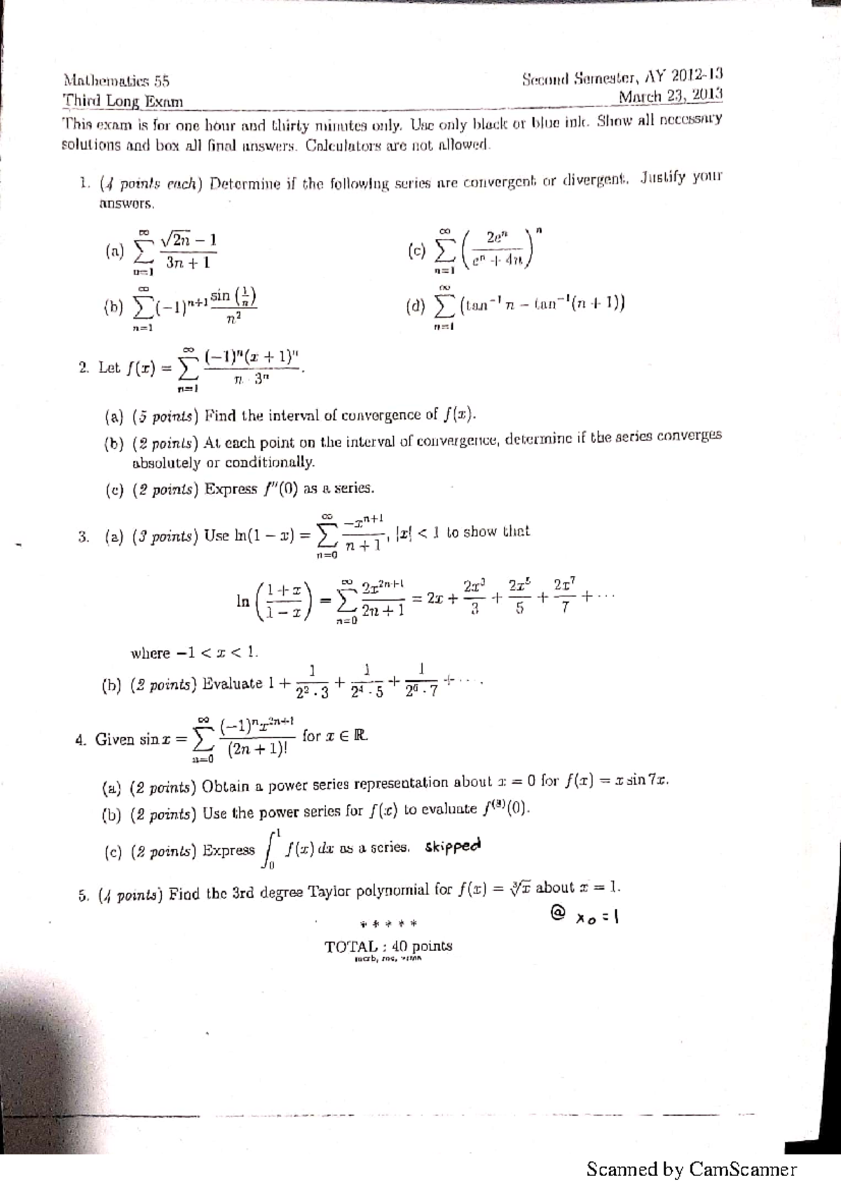Exam 12 October 2013, questions and answers - Elementary Analysis III ...