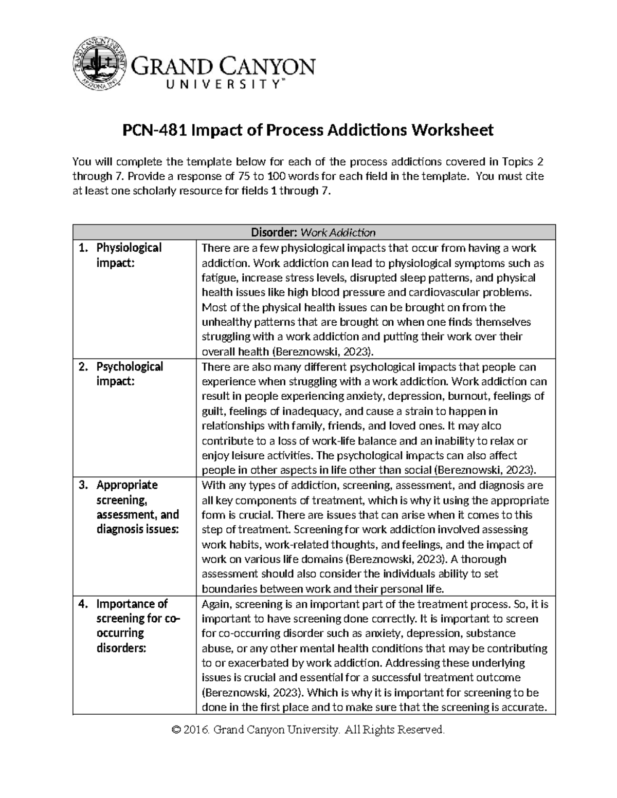 Castillon, Z- .Impact of Process Addictions Worksheet (Work Addiction ...