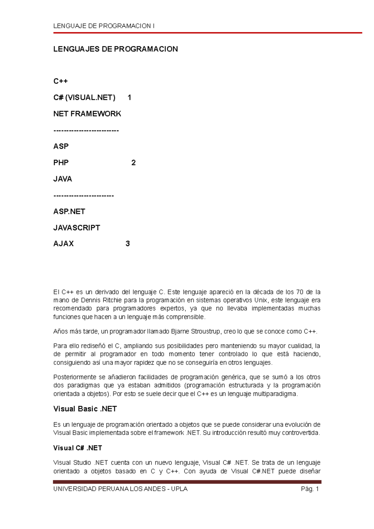 3 lenguajes de programacion - LENGUAJE DE PROGRAMACION I LENGUAJES DE ...