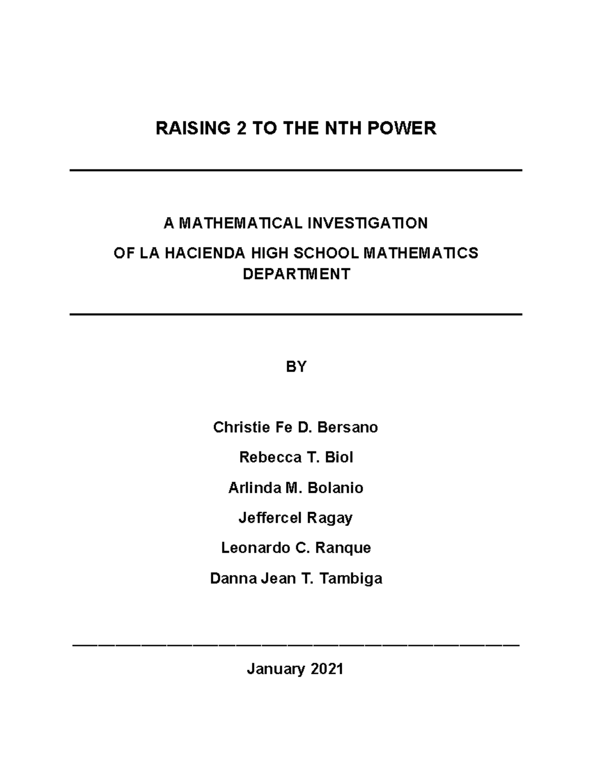 Raising 2 TO THE NTH Power - RAISING 2 TO THE NTH POWER A MATHEMATICAL ...