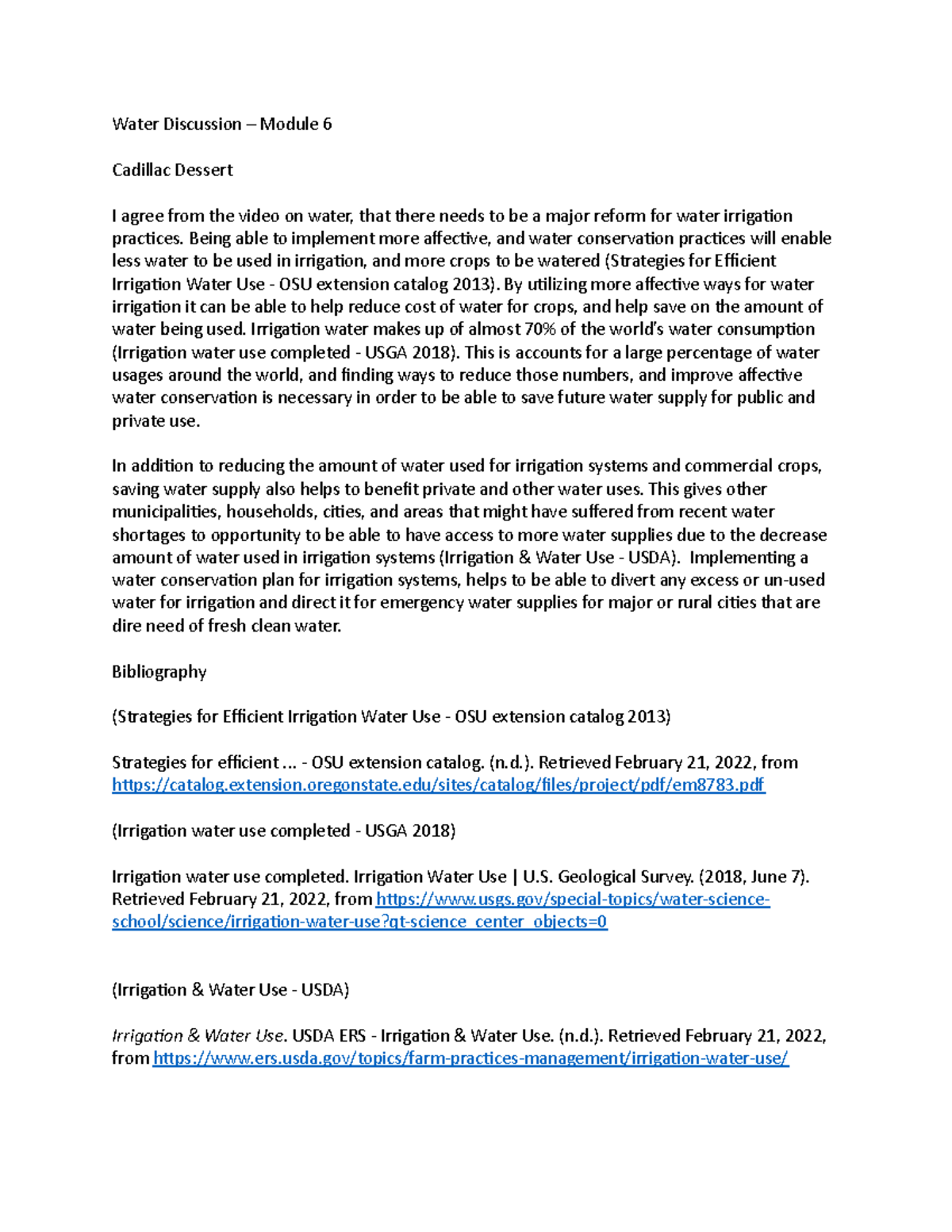 Water Discussion – Module 6 - Water Discussion – Module 6 Cadillac ...