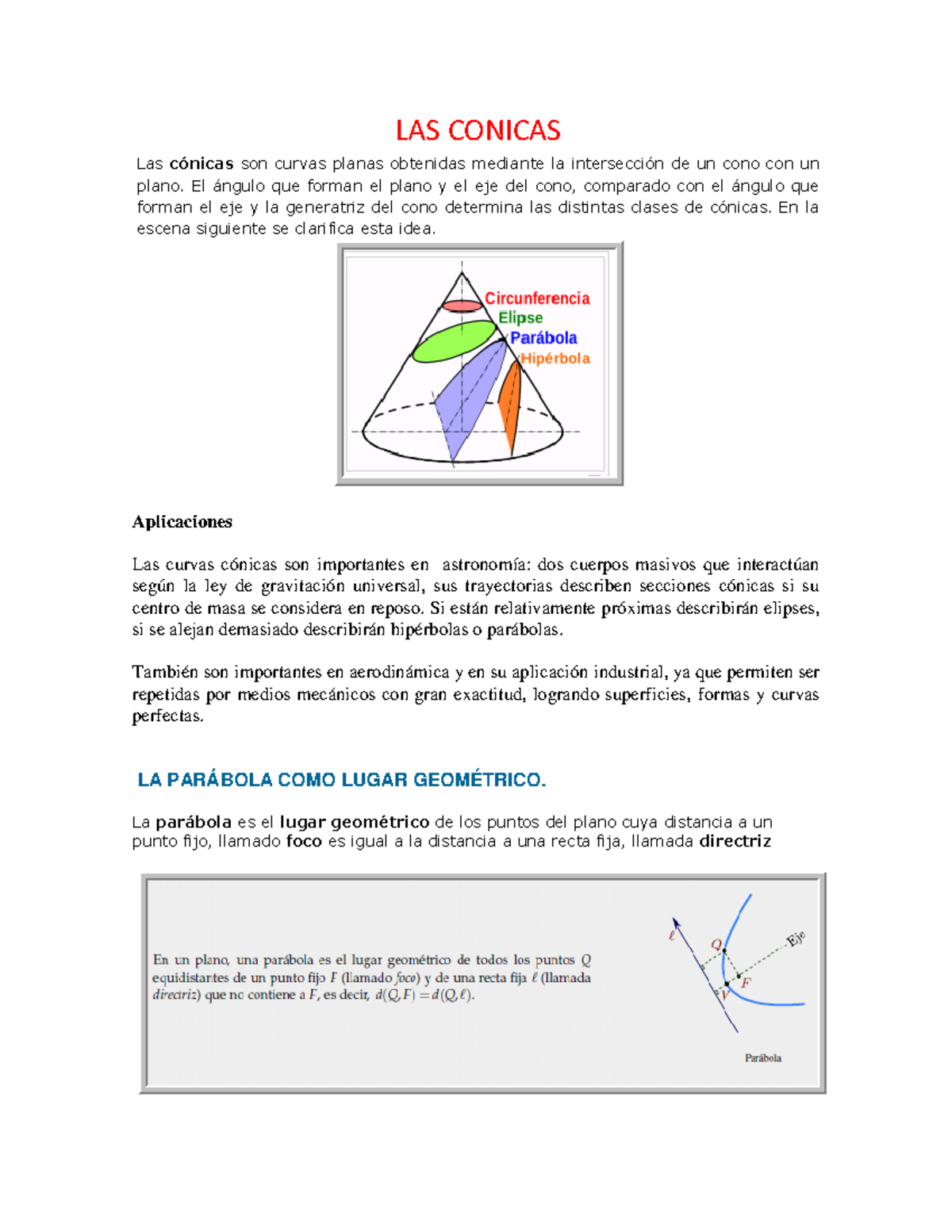 LAS Conicas - LAS CONICAS Las cónicas son curvas planas obtenidas ...