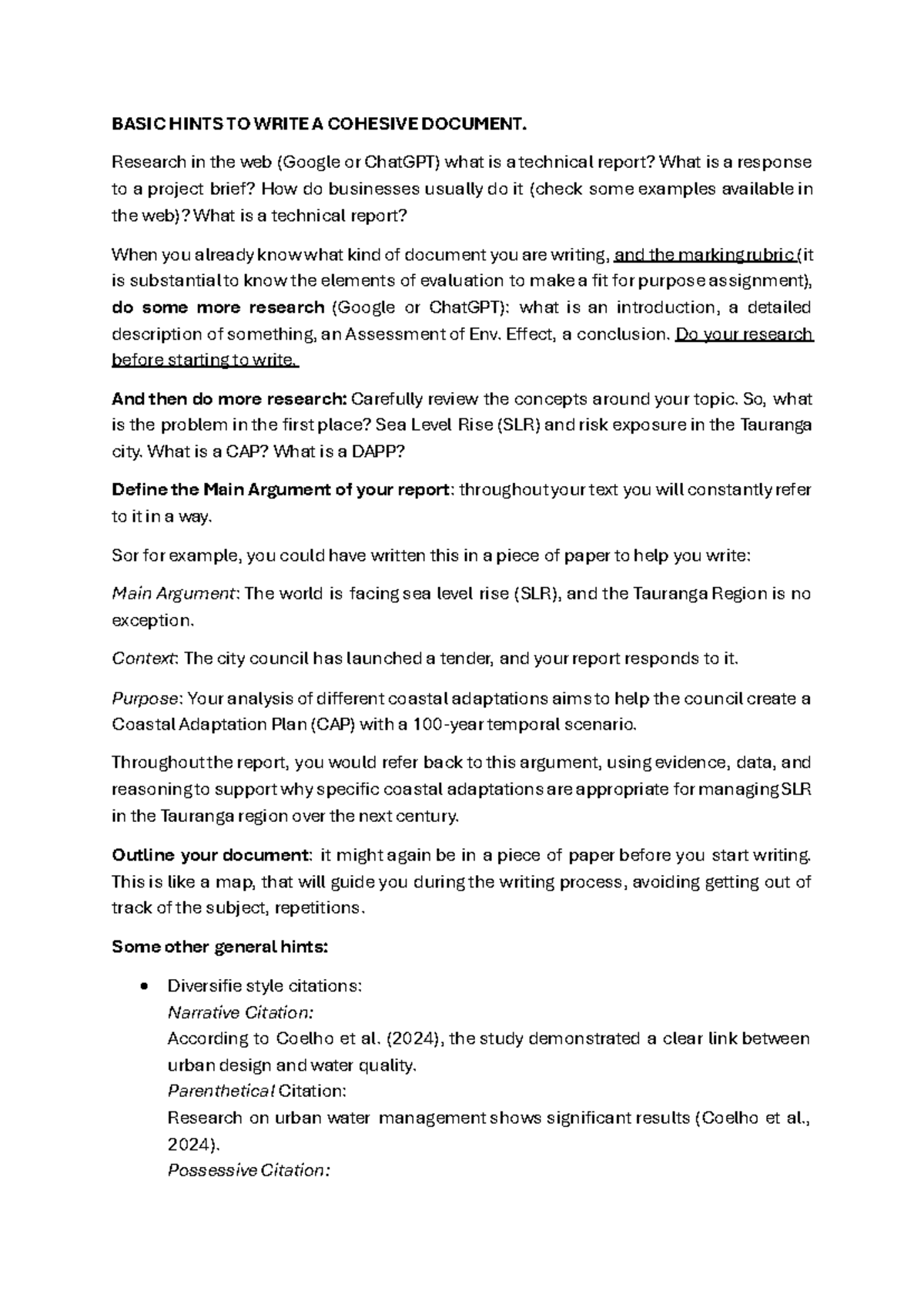 Hints to write a cohesive document - BASIC HINTS TO WRITE A COHESIVE ...