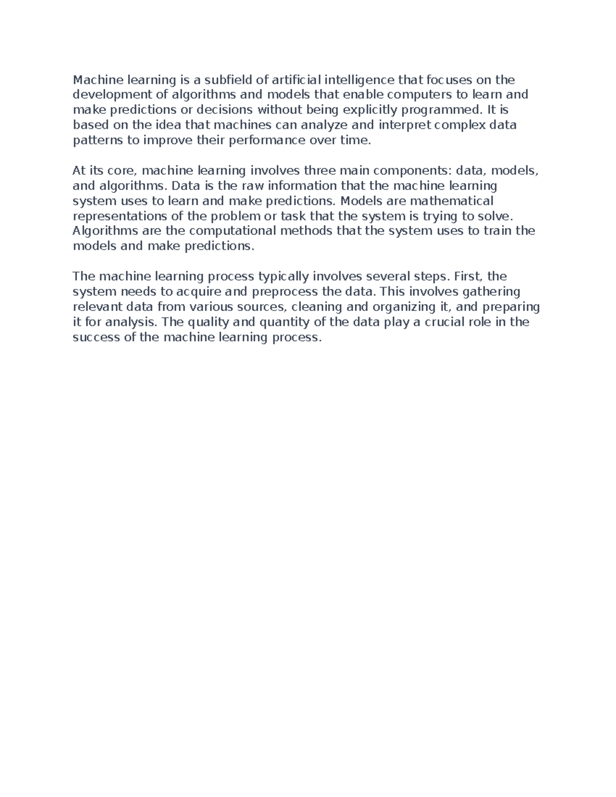 Document 7th - hi here - Machine learning is a subfield of artificial ...