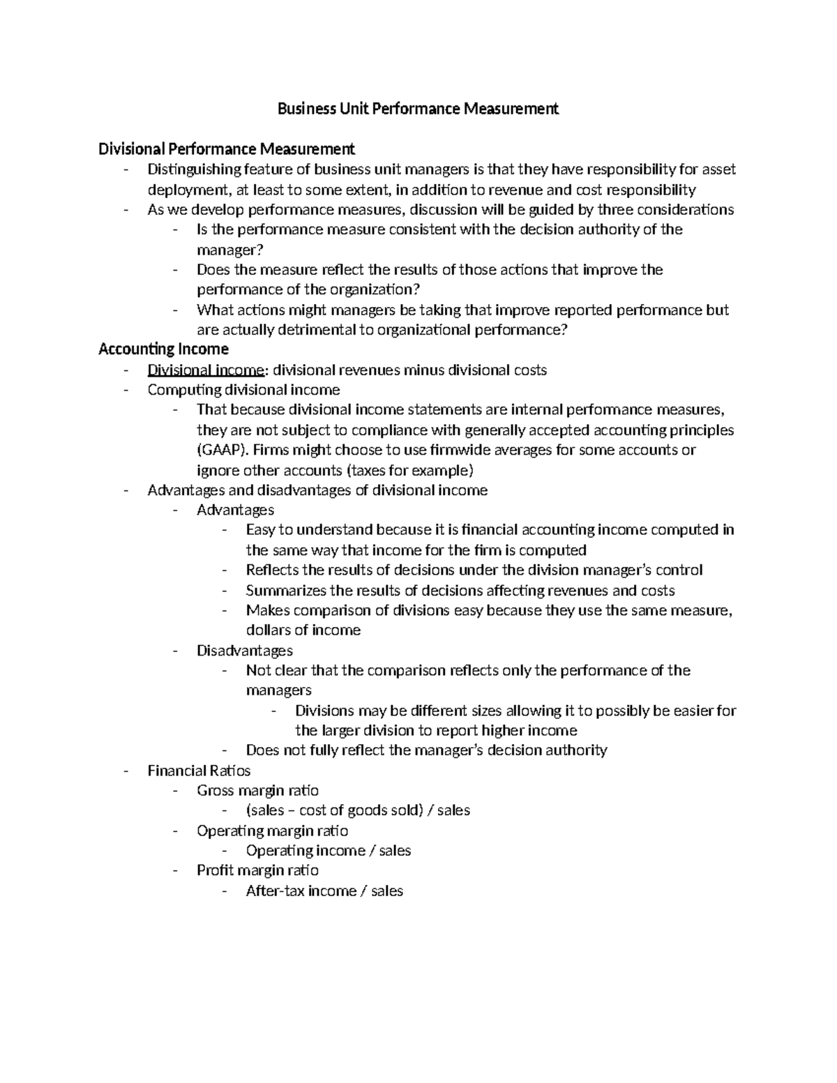 Cost accounting chap 14 - Business Unit Performance Measurement ...