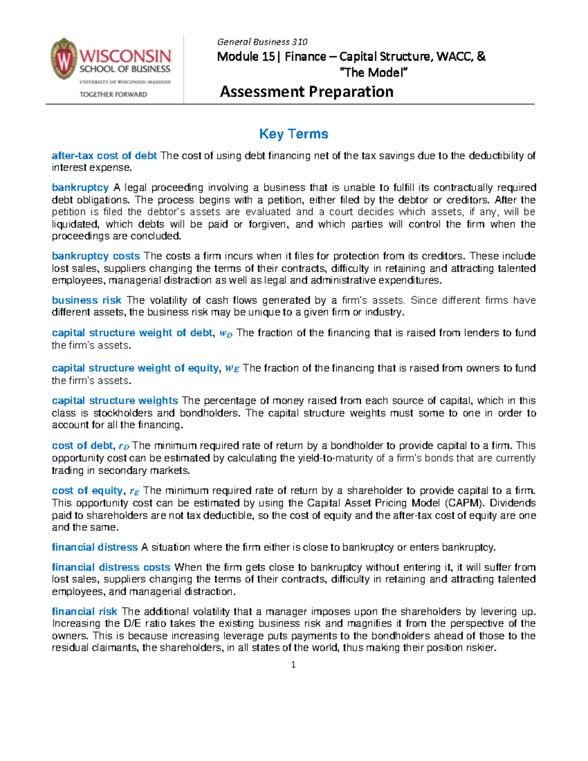 Module 15 Assessment Preparation - General Business 310 Module 15 ...