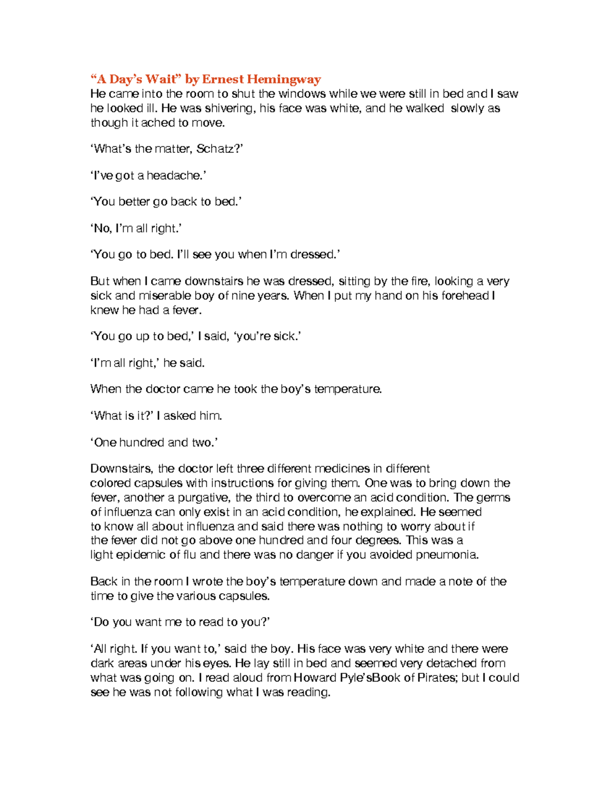 Grade-7-A-Days-Wait-by-Ernest-Hemingway-1 - “A Day’s Wait” by Ernest ...