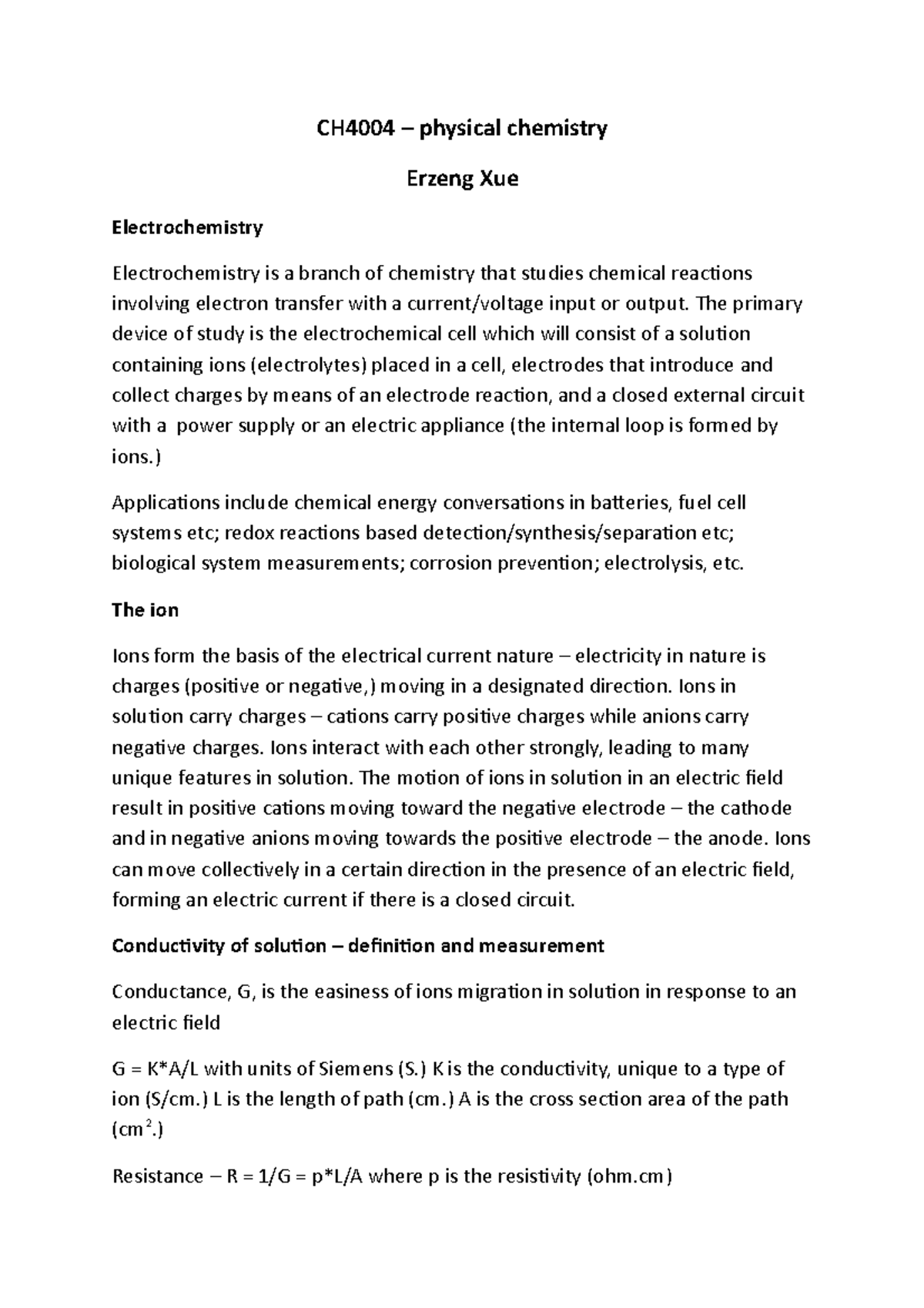 Lecture 16 - Introduction to Electrochemistry - CH4004 – physical ...