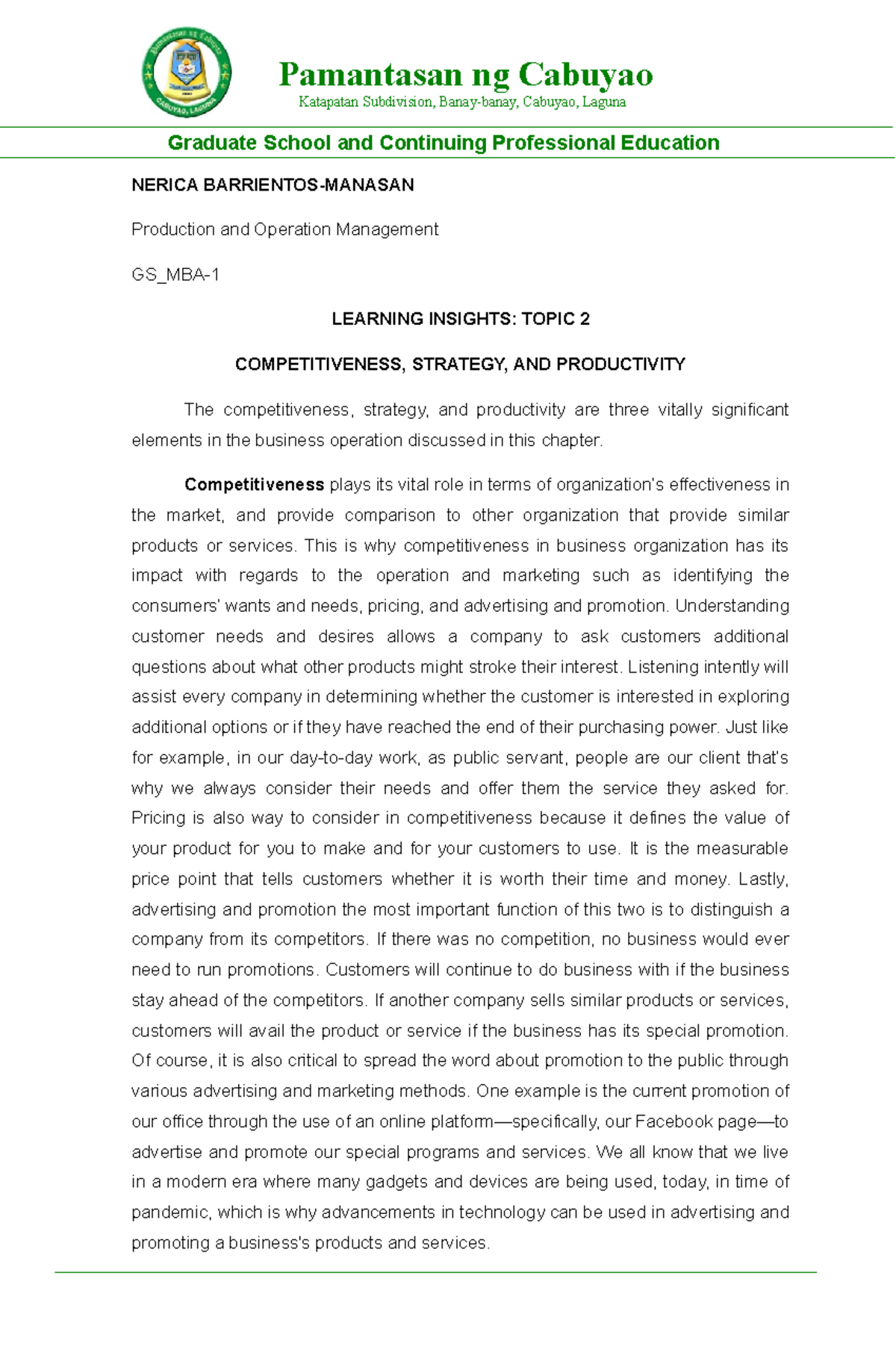 Lecture 2 Manasan, Nerica B - Pamantasan ng Cabuyao Katapatan ...
