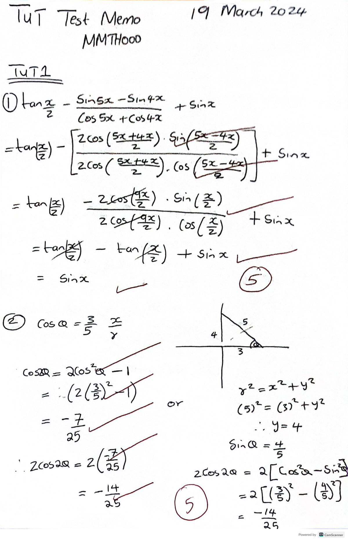 MMTH000 TUT TEST MEMO 19 March 2024 - BSC1 - Studocu