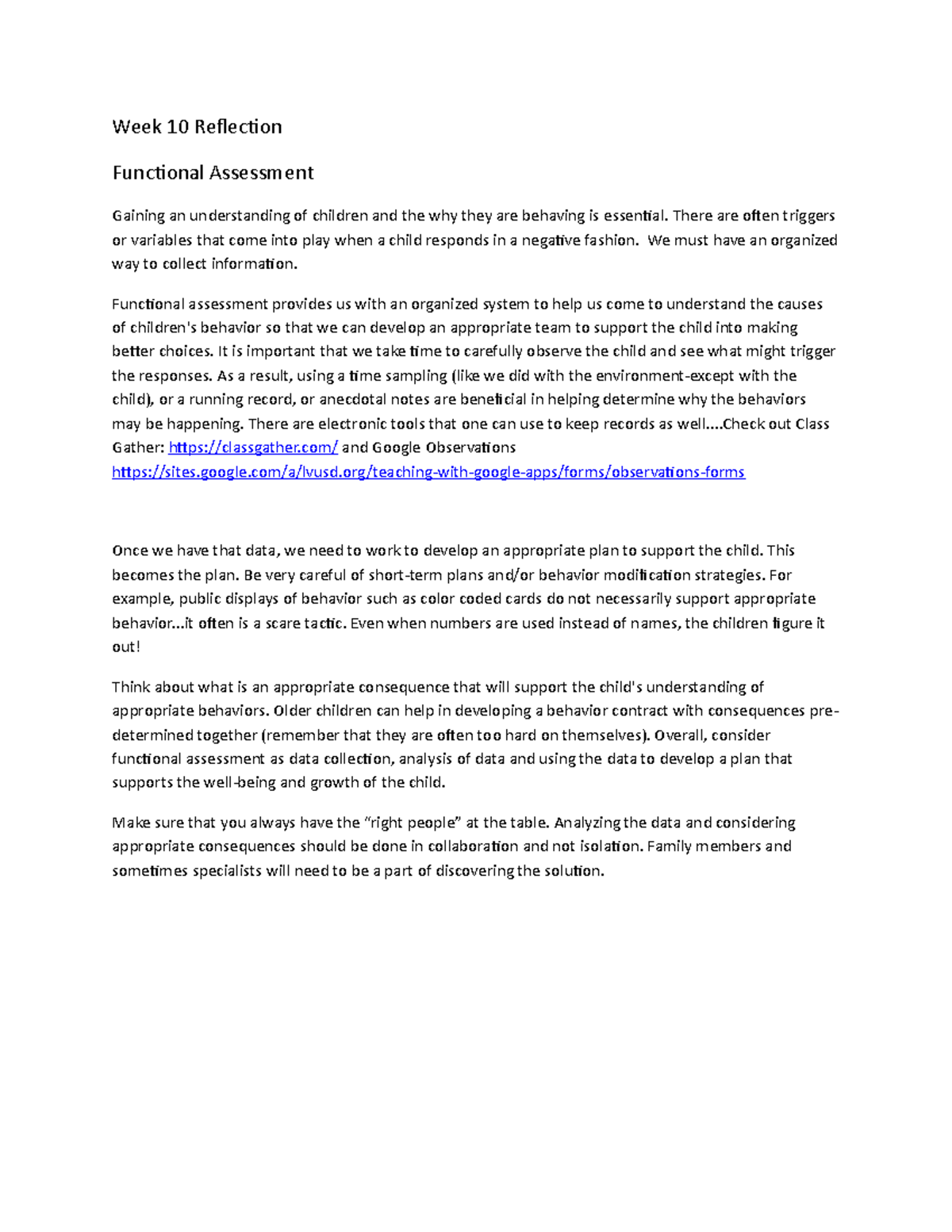 Functional Assessment Reflection - Week 10 Reflection Functional ...