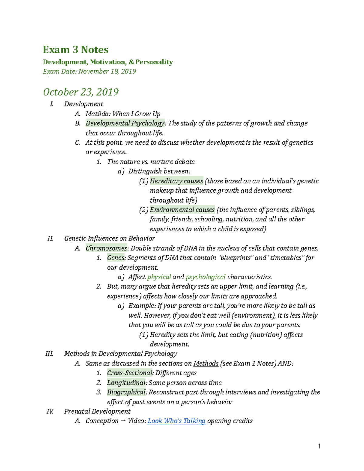 Exam 3 Notes - Development, Motivation, & Personality - Exam 3 Notes ...