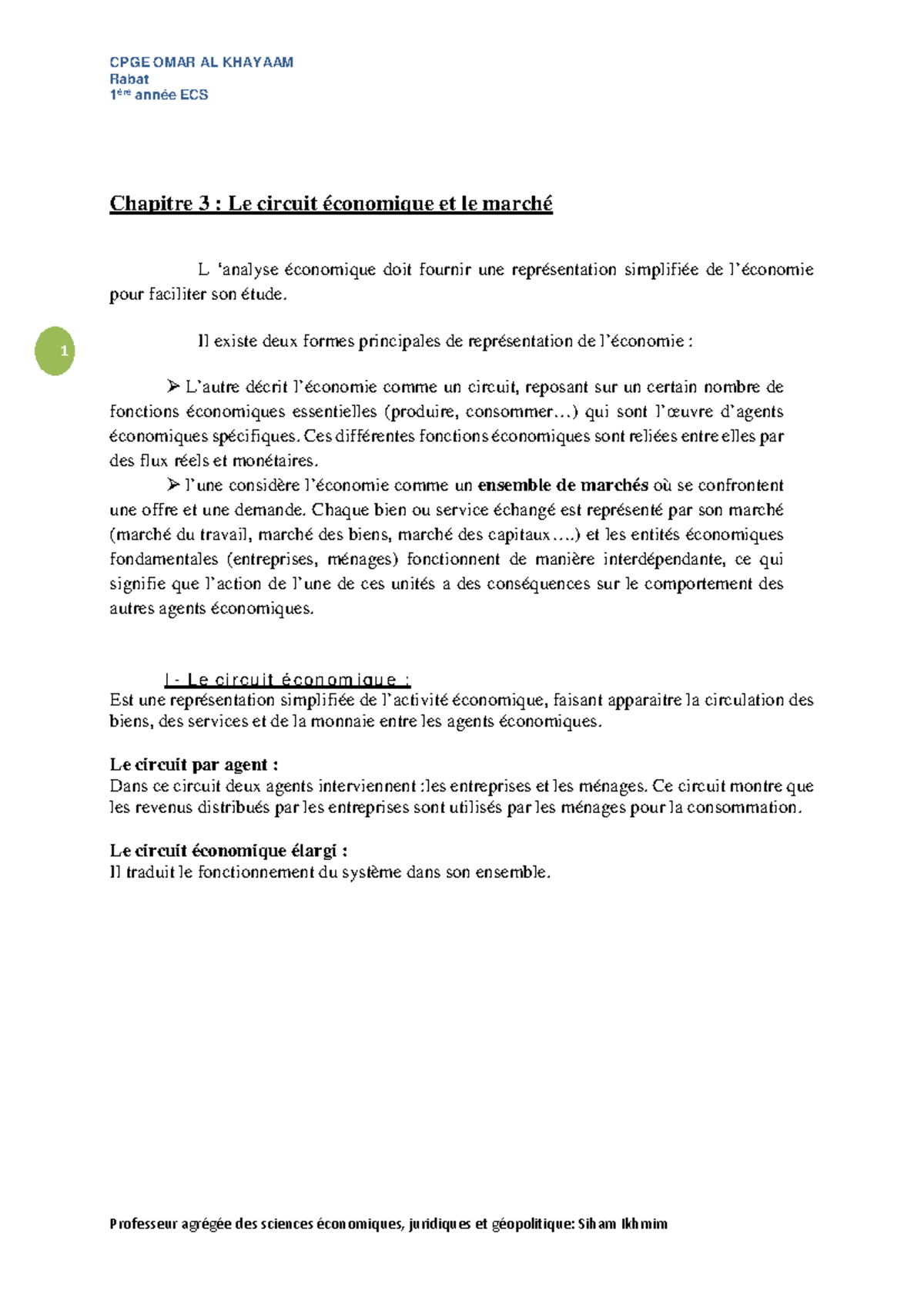 Chapitre 3 marché et circuit cours ECS Siham - CPGE OMAR AL KHAYAAM ...