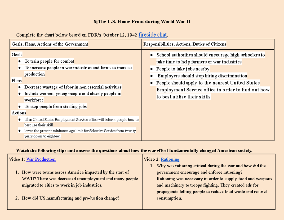 Copy of WWII Home Front FHS Apush 2023 - 8jThe U. Home Front during ...